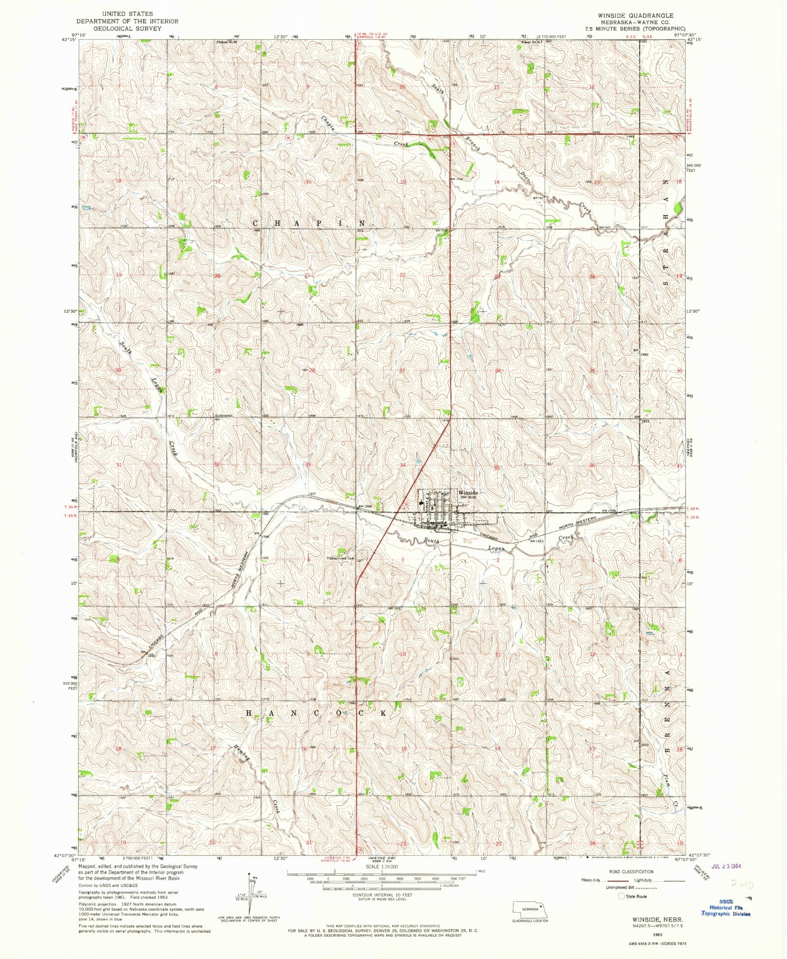 Classic USGS Winside Nebraska 7.5'x7.5' Topo Map – MyTopo Map Store