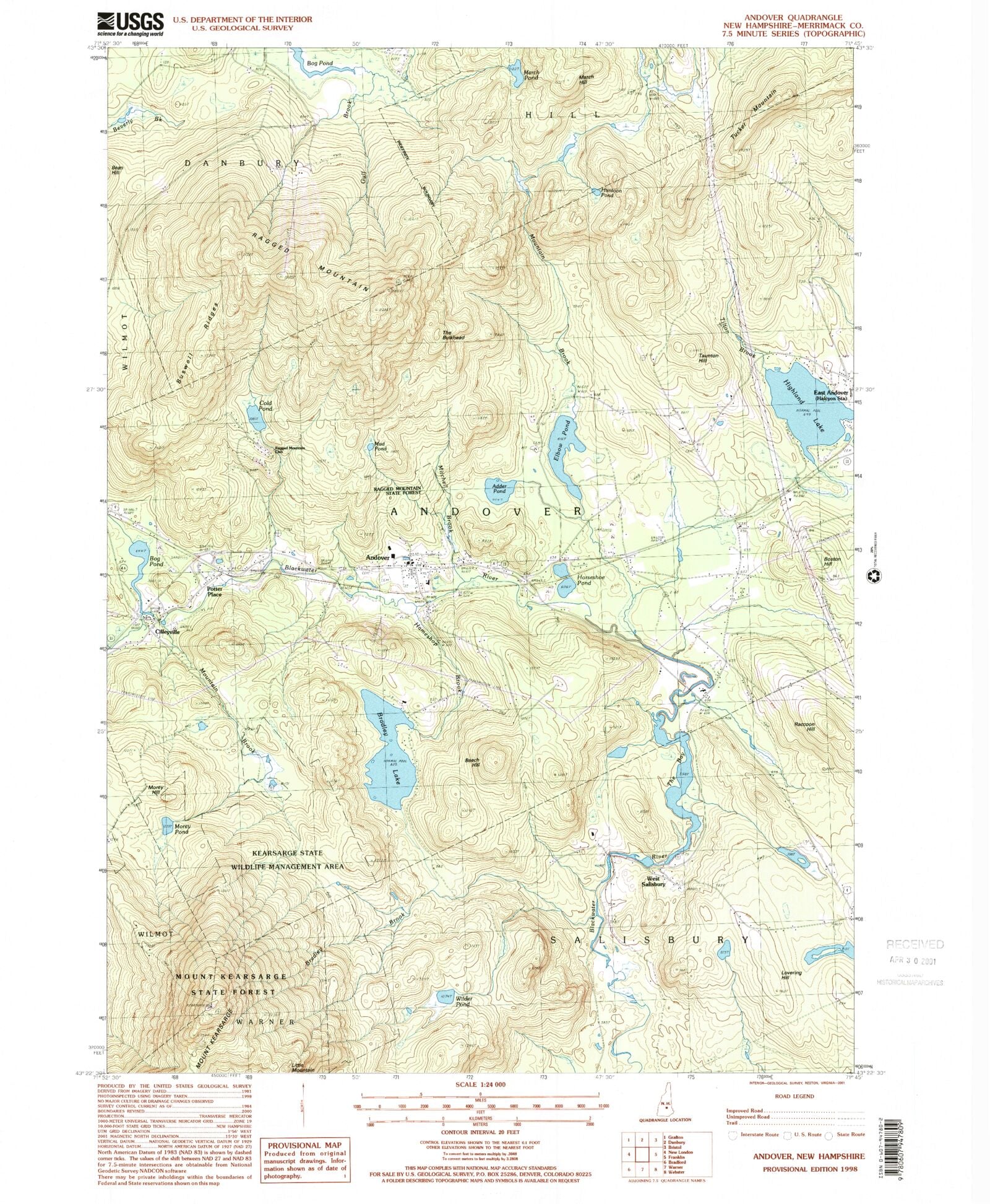 Classic USGS Andover New Hampshire 7.5'x7.5' Topo Map – MyTopo Map Store