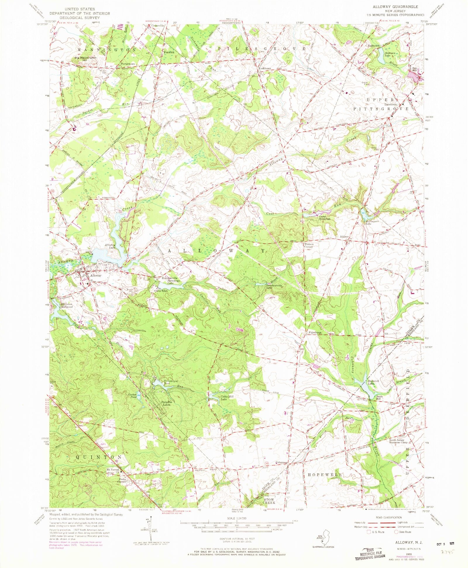 Classic USGS Alloway New Jersey 7.5'x7.5' Topo Map – MyTopo Map Store
