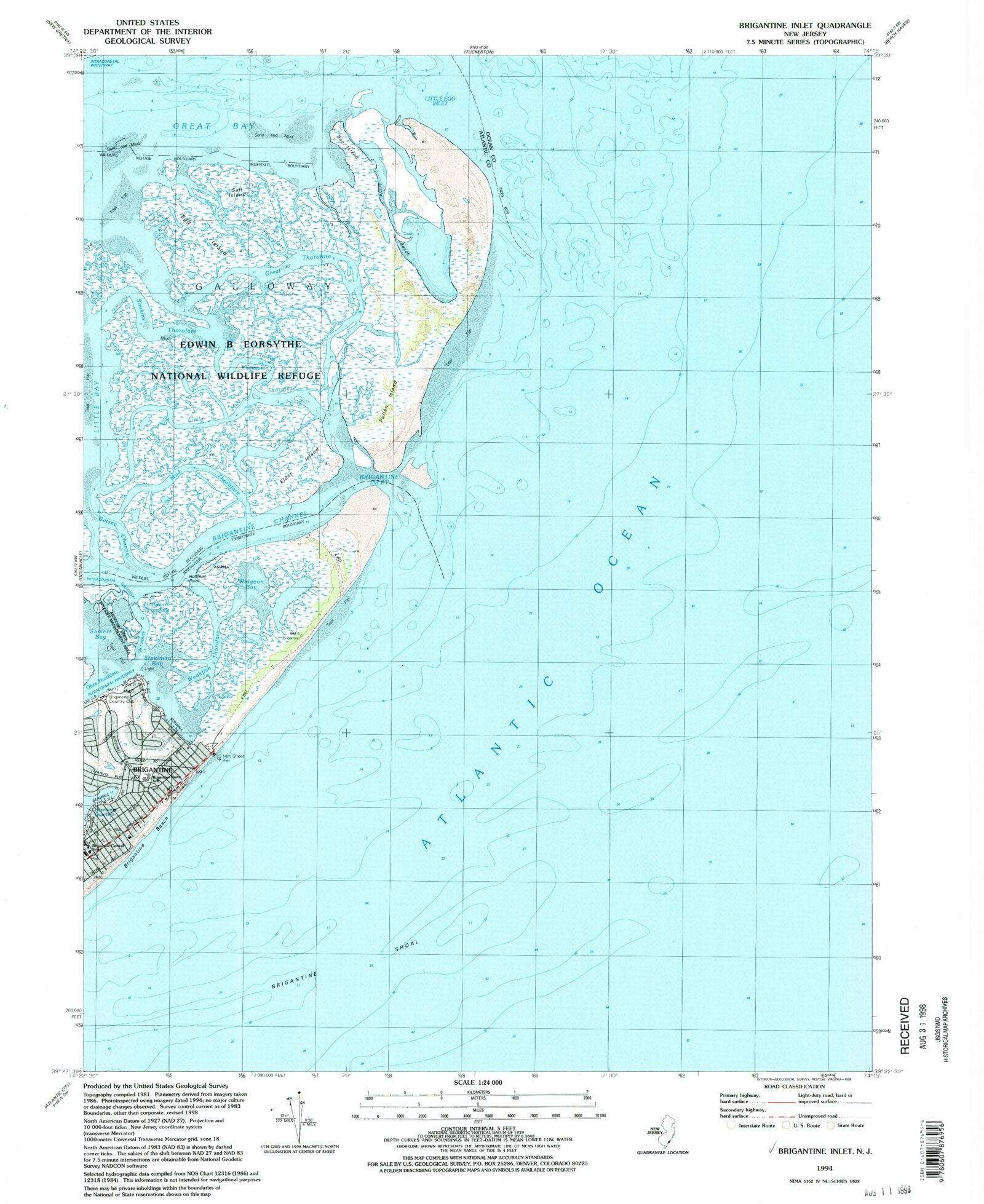 Classic USGS Brigantine Inlet New Jersey 7.5'x7.5' Topo Map – MyTopo ...