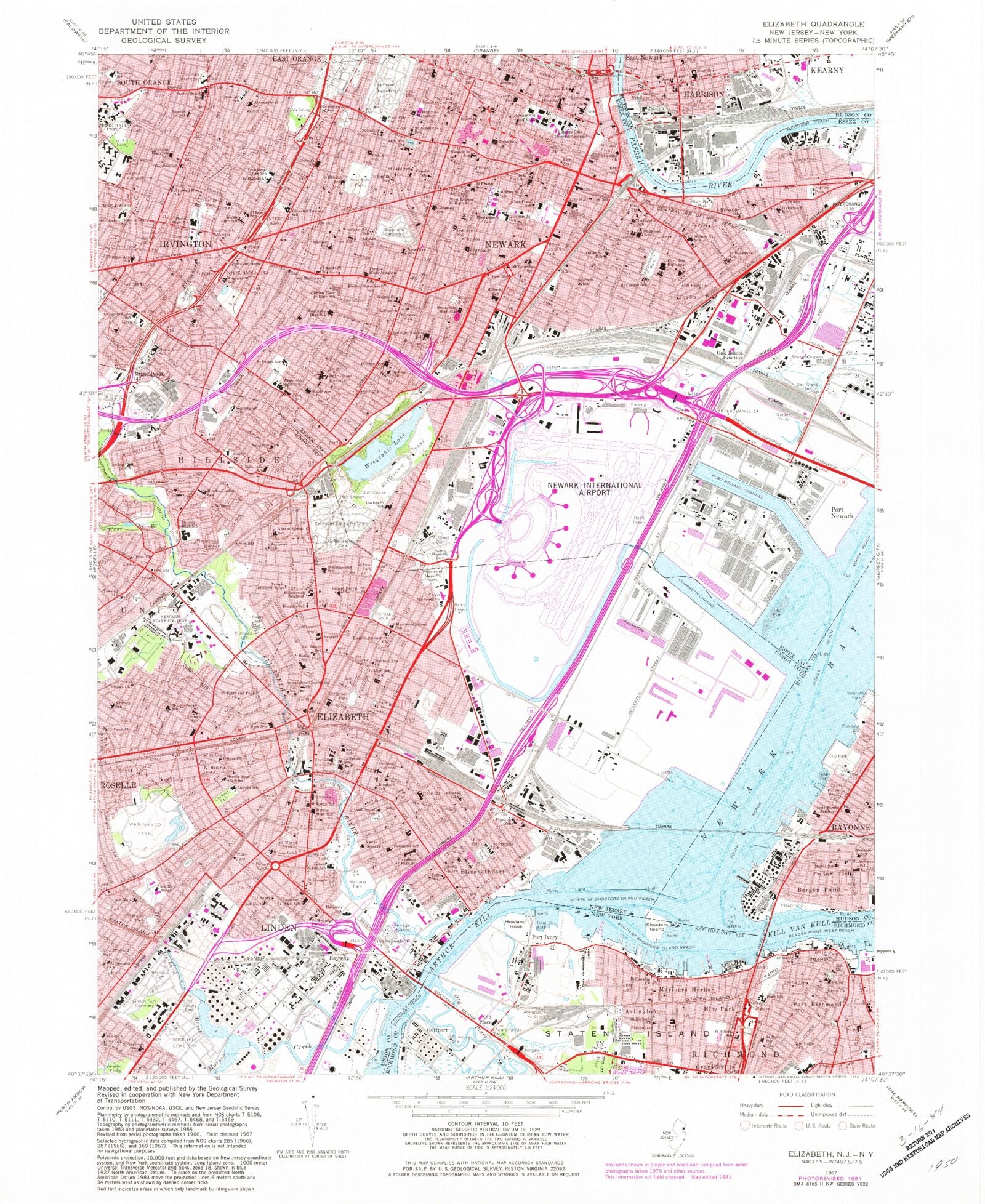 Classic USGS Elizabeth New Jersey 7.5'x7.5' Topo Map – MyTopo Map Store