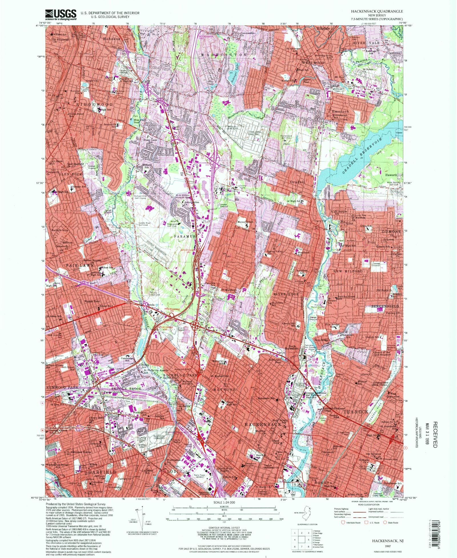 Classic USGS Hackensack New Jersey 7.5'x7.5' Topo Map – MyTopo Map Store