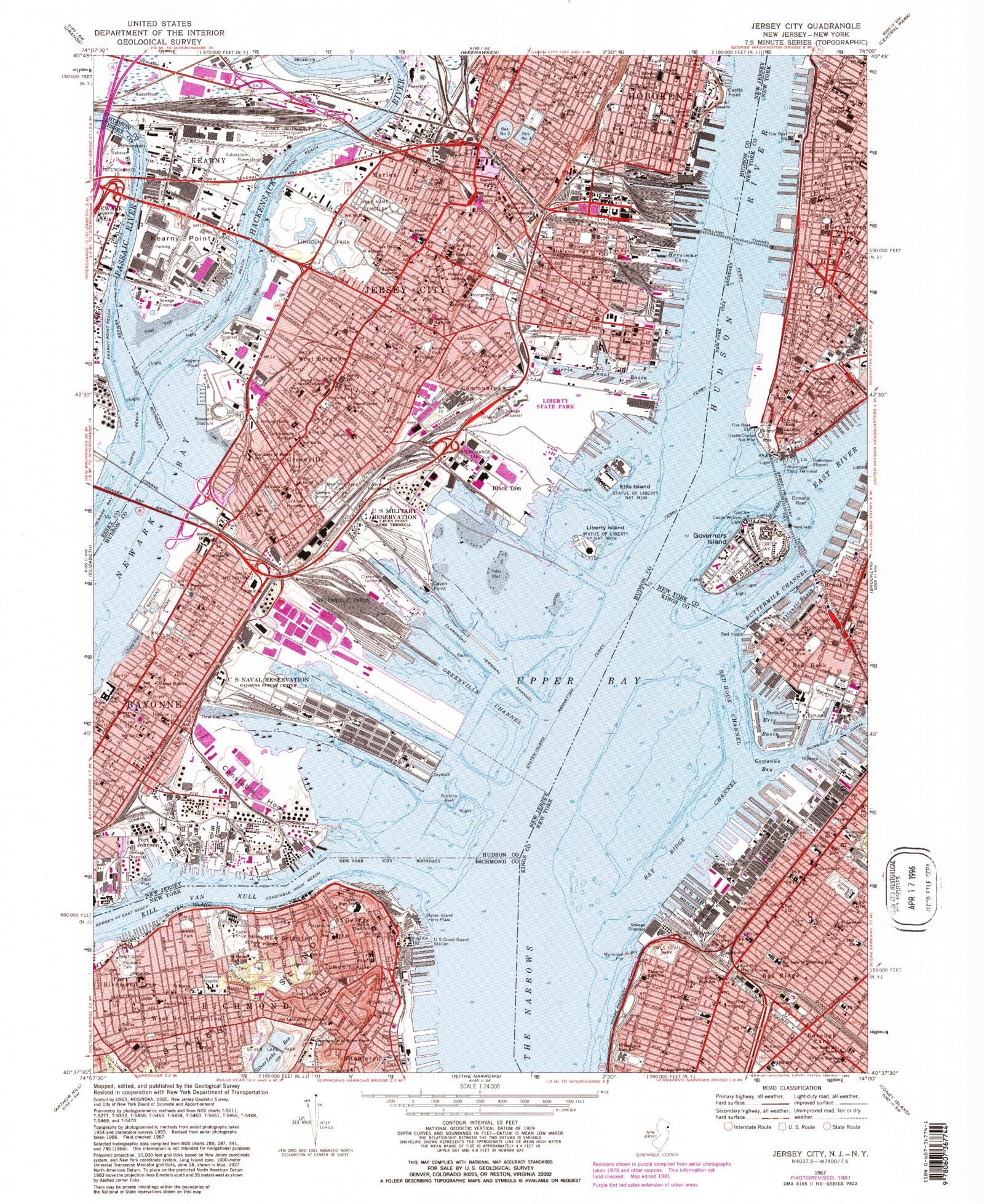 Classic USGS Jersey City New Jersey 7.5'x7.5' Topo Map – MyTopo Map Store