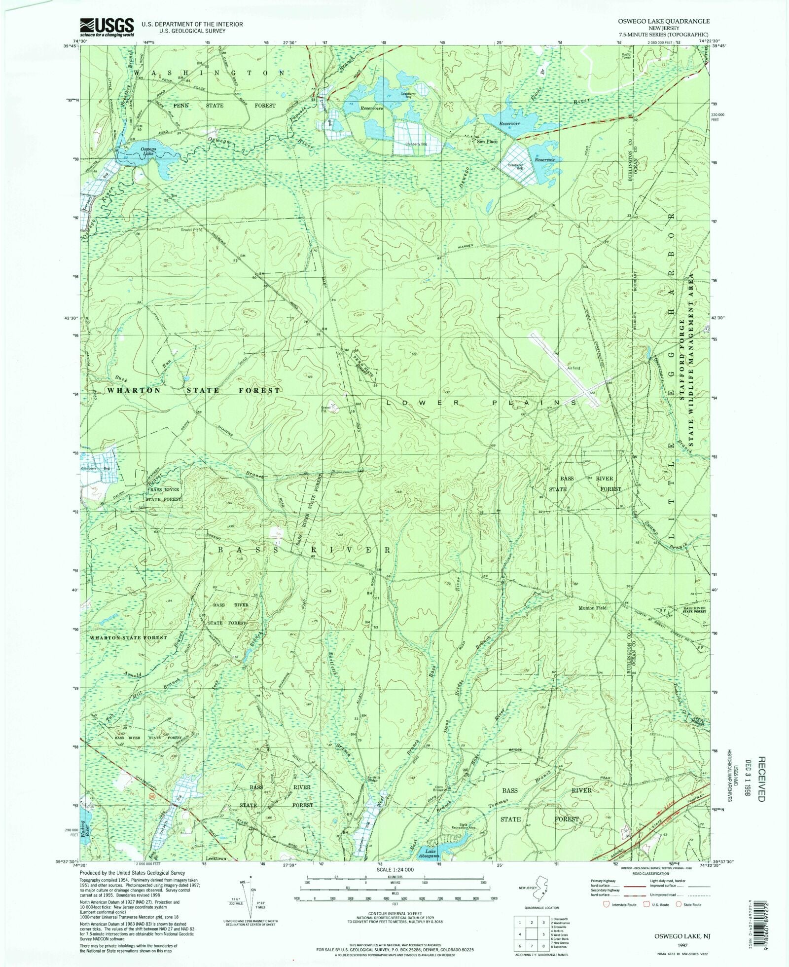 Classic USGS Oswego Lake New Jersey 7.5'x7.5' Topo Map – MyTopo Map Store