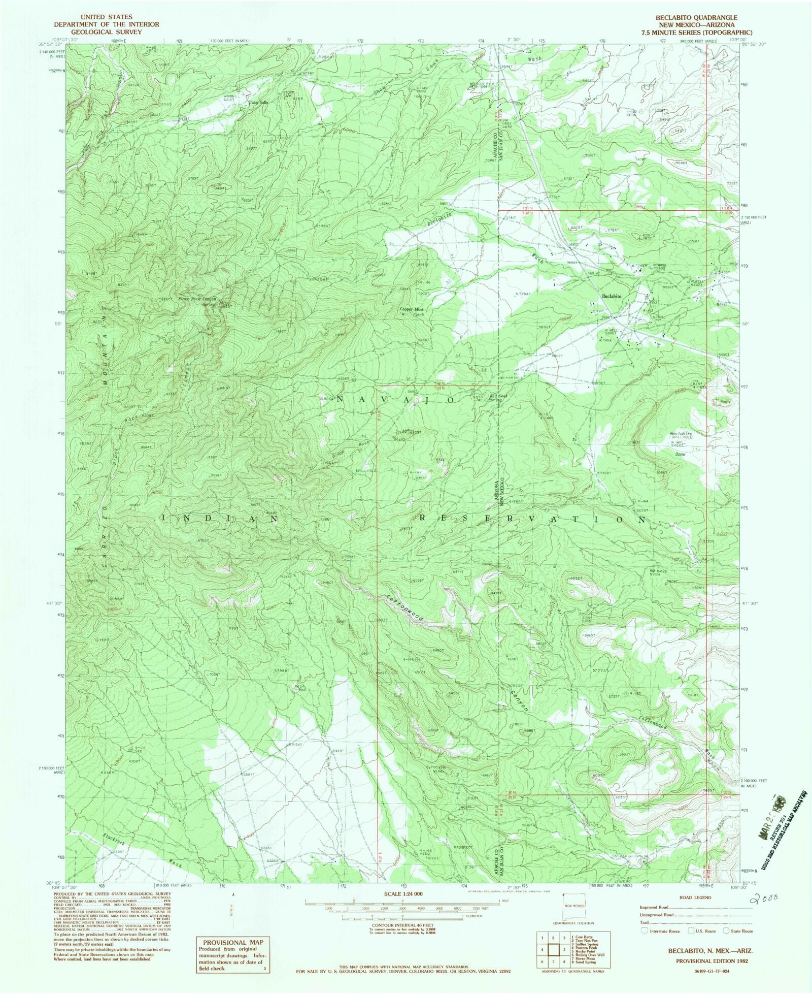 Classic USGS Beclabito New Mexico 7.5'x7.5' Topo Map – MyTopo Map Store