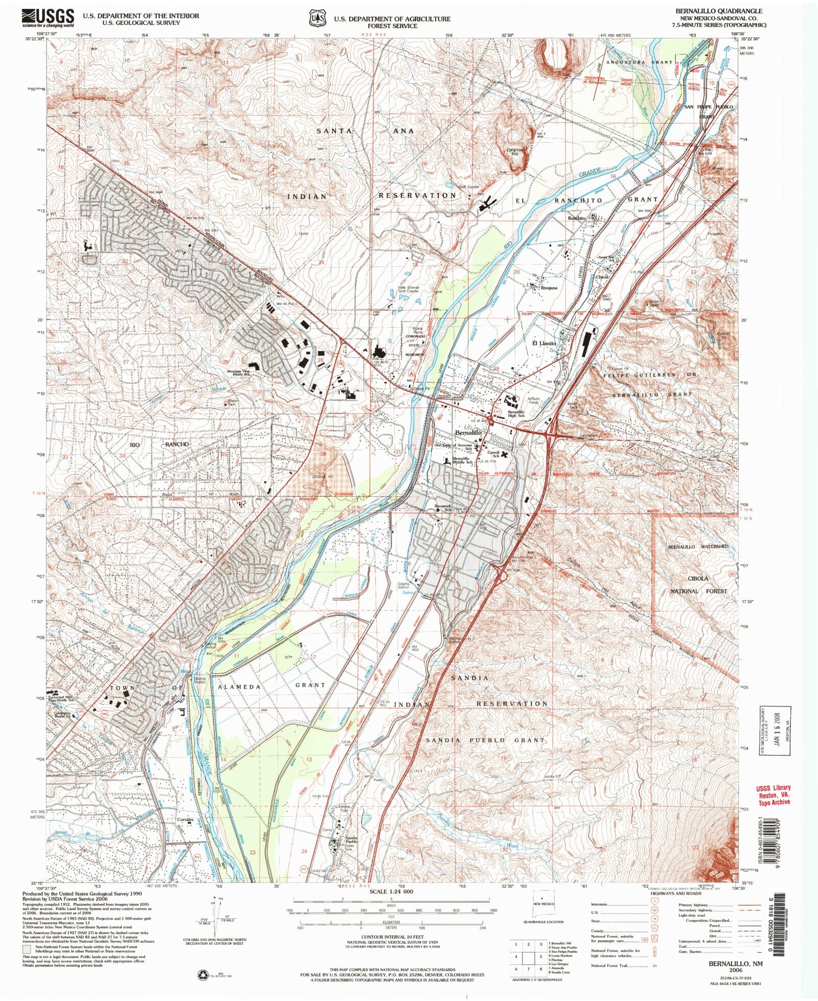 Classic USGS Bernalillo New Mexico 7.5'x7.5' Topo Map – MyTopo Map Store