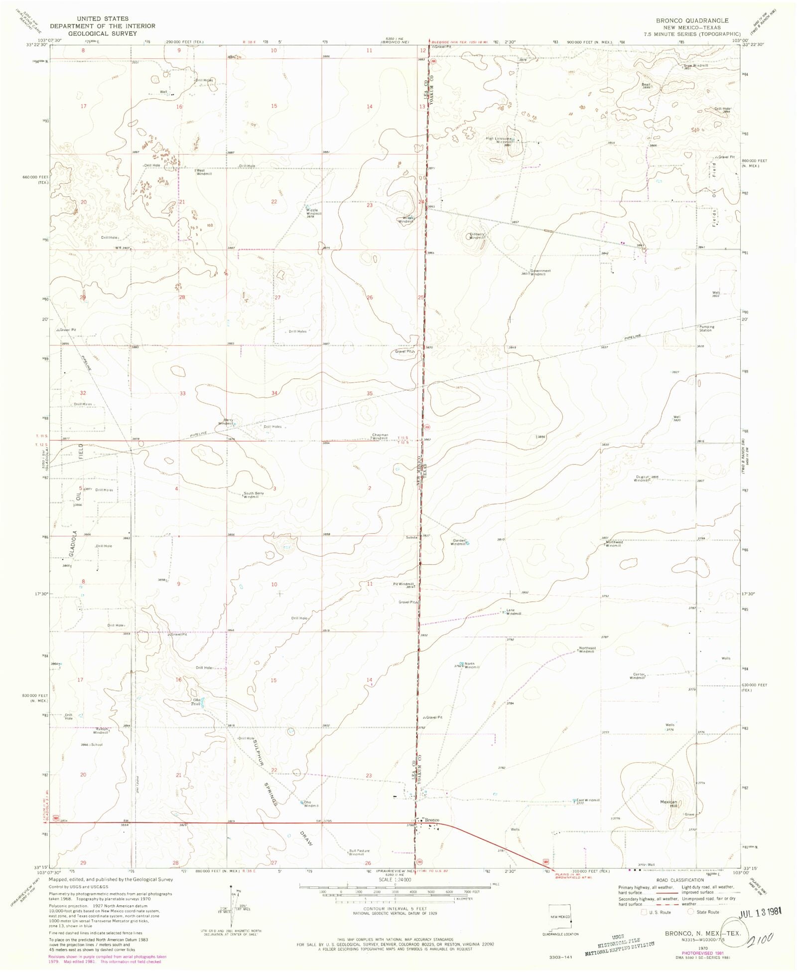 Classic USGS Bronco Texas 7.5'x7.5' Topo Map – MyTopo Map Store