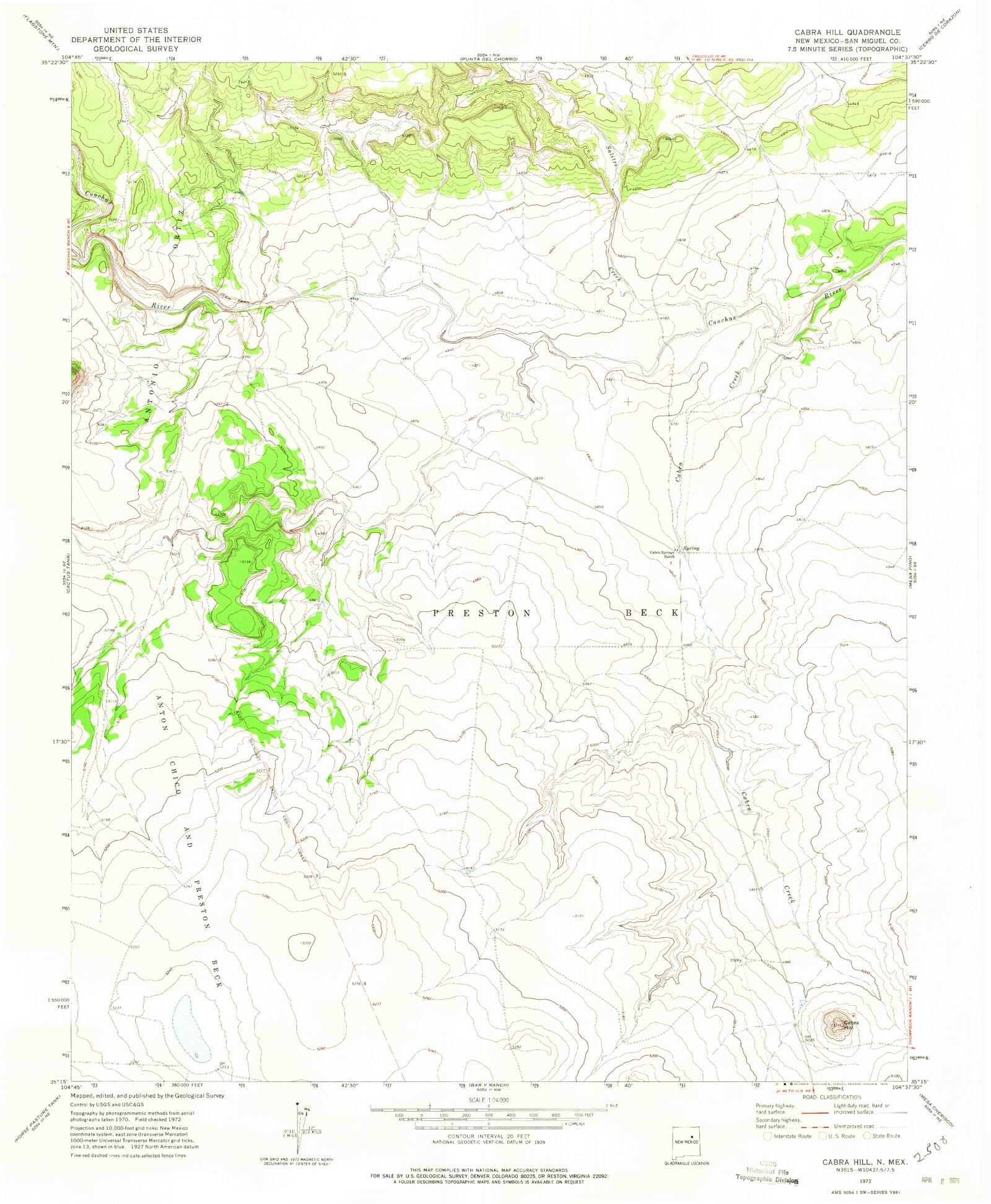 Classic USGS Cabra Hill New Mexico 7.5'x7.5' Topo Map – MyTopo Map Store