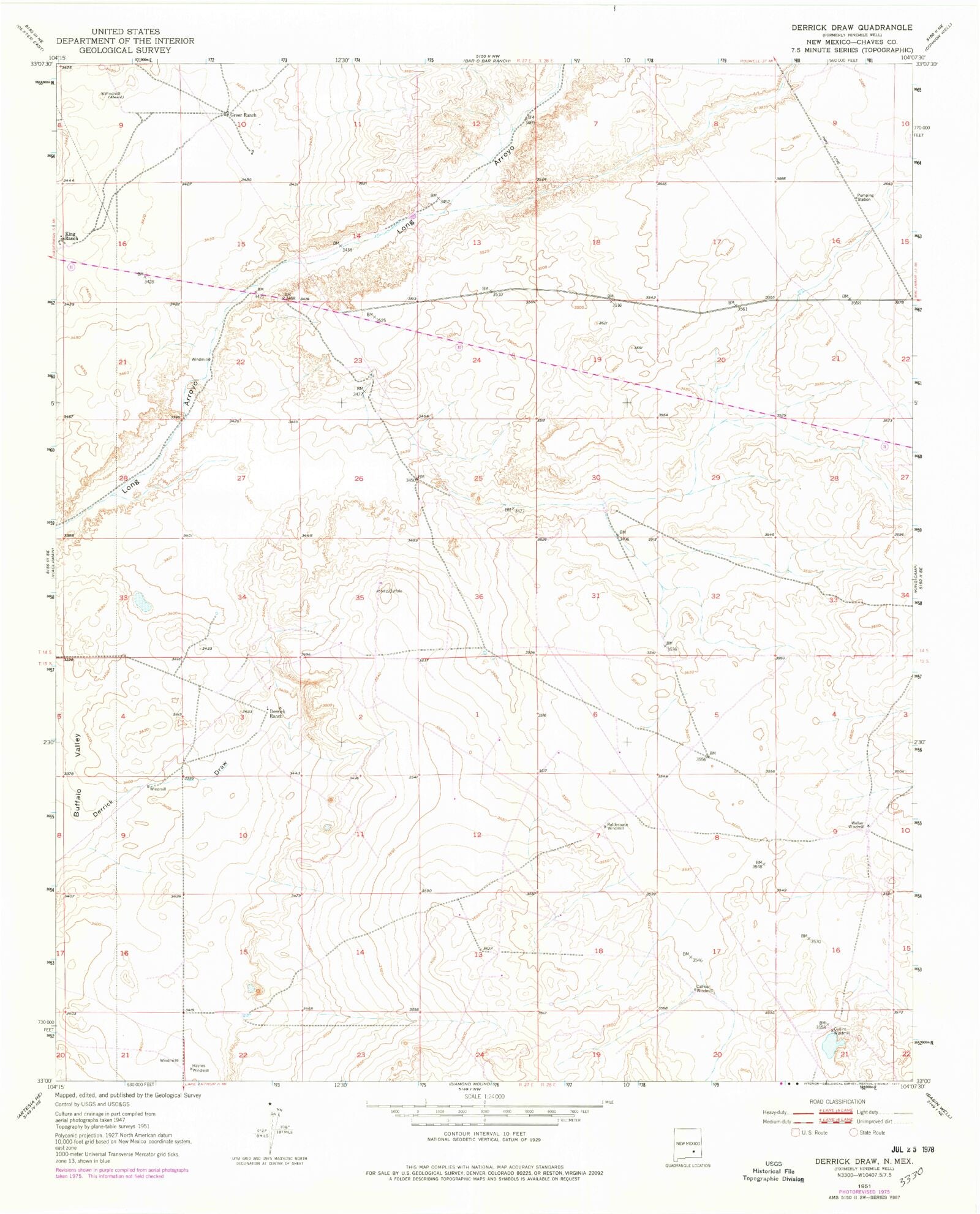 Classic USGS Derrick Draw New Mexico 7.5'x7.5' Topo Map – MyTopo Map Store