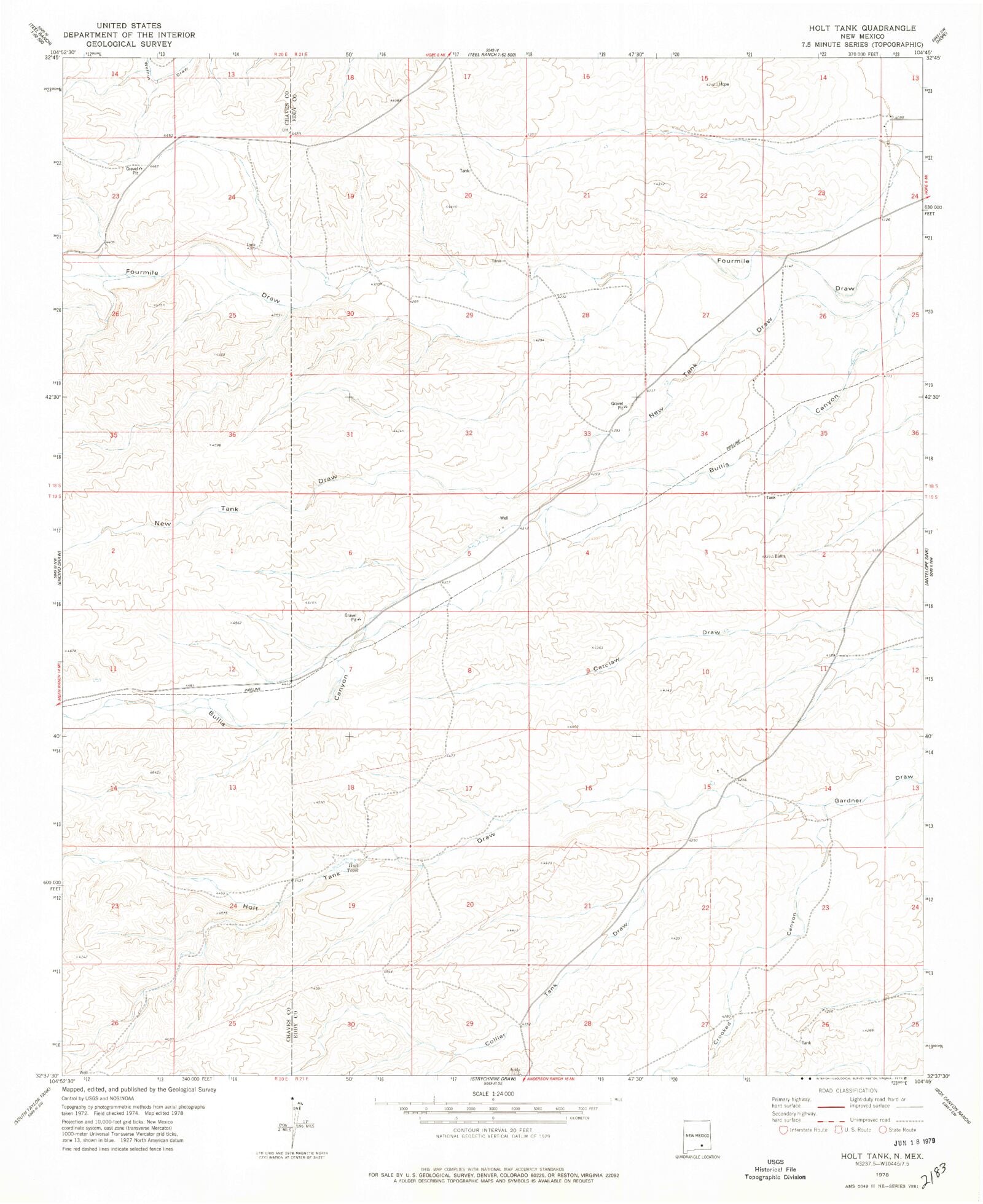 Classic USGS Holt Tank New Mexico 7.5'x7.5' Topo Map – MyTopo Map Store