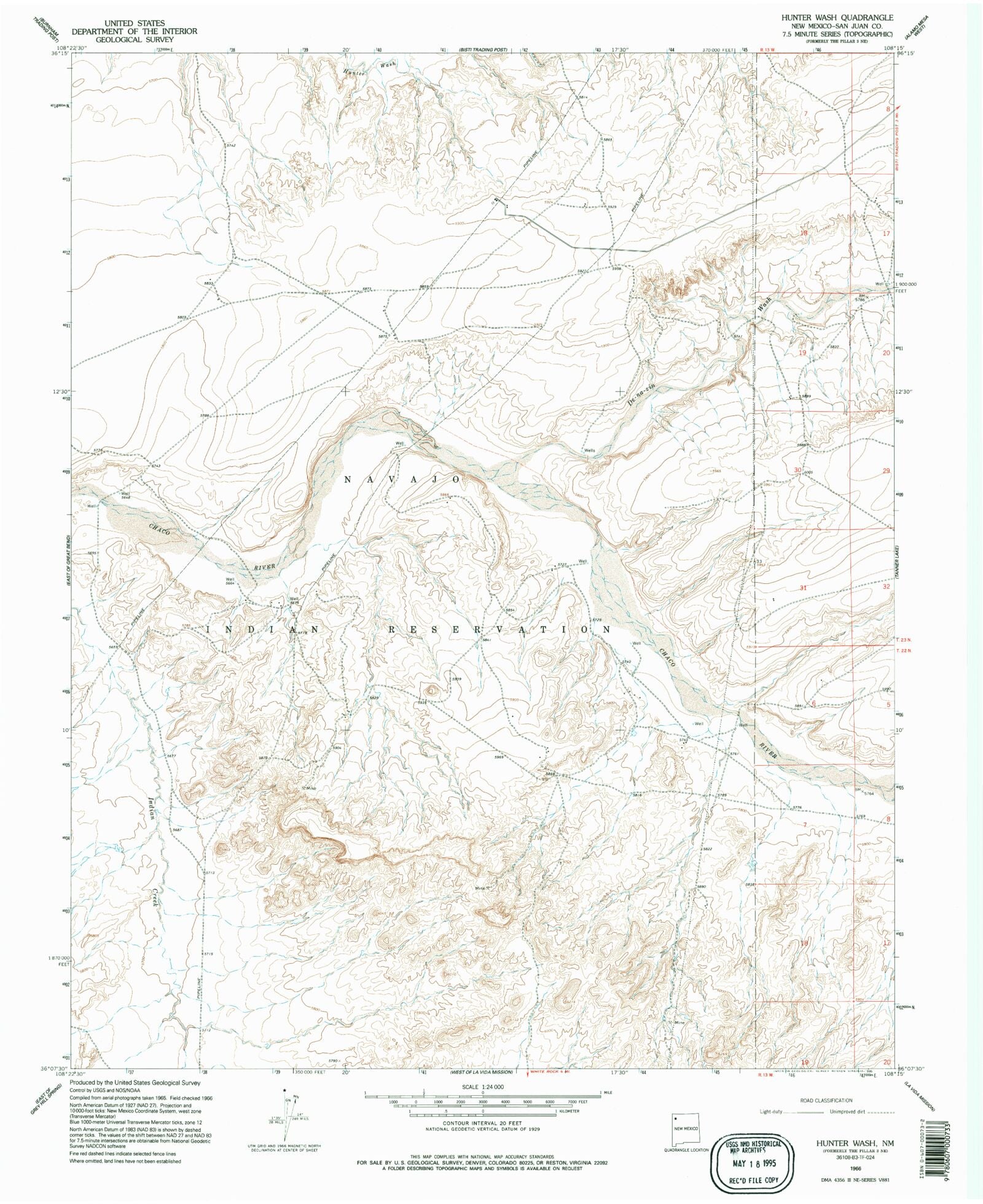 Classic USGS Hunter Wash New Mexico 7.5'x7.5' Topo Map – MyTopo Map Store