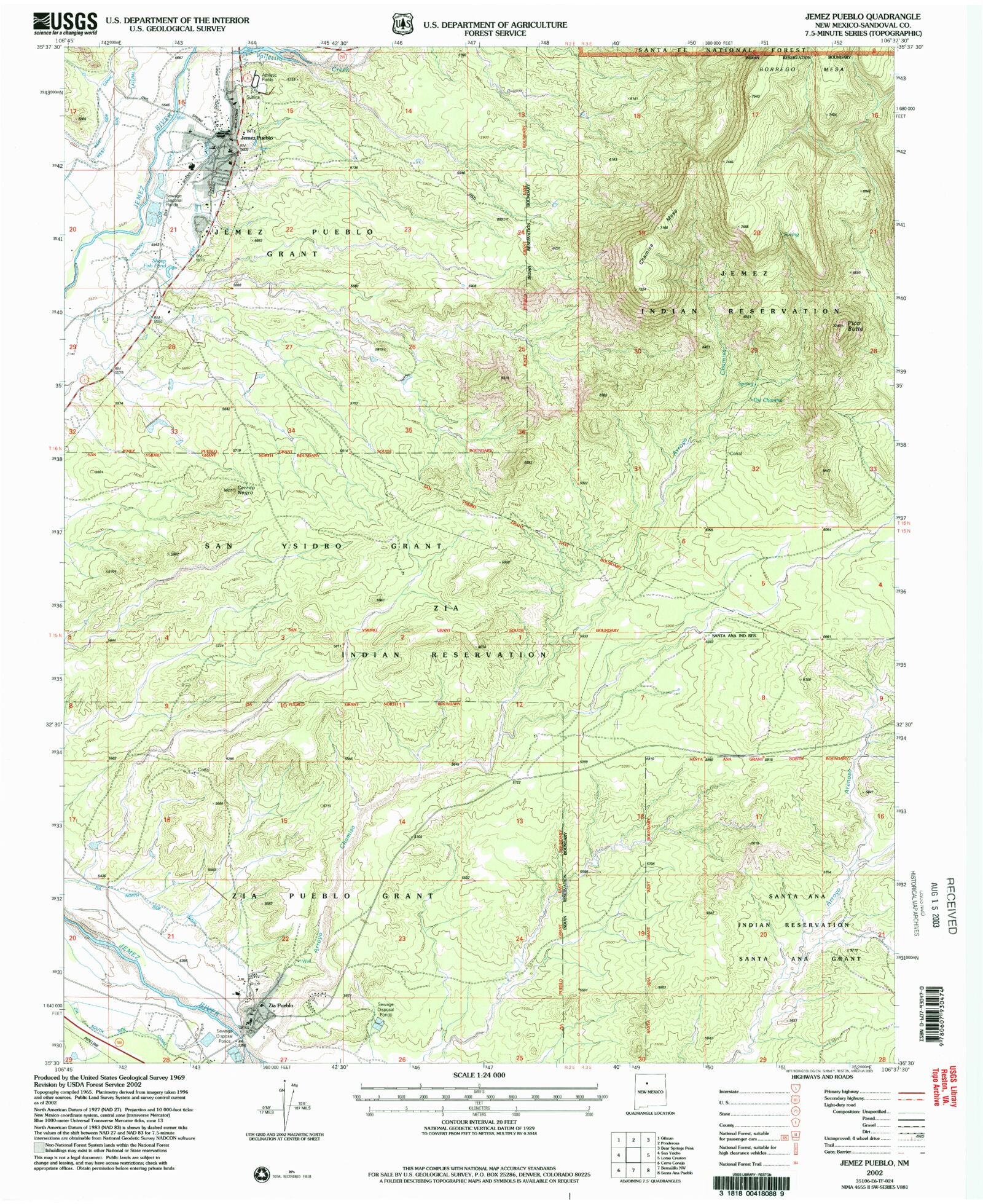 Classic USGS Jemez Pueblo New Mexico 7.5'x7.5' Topo Map – MyTopo Map Store