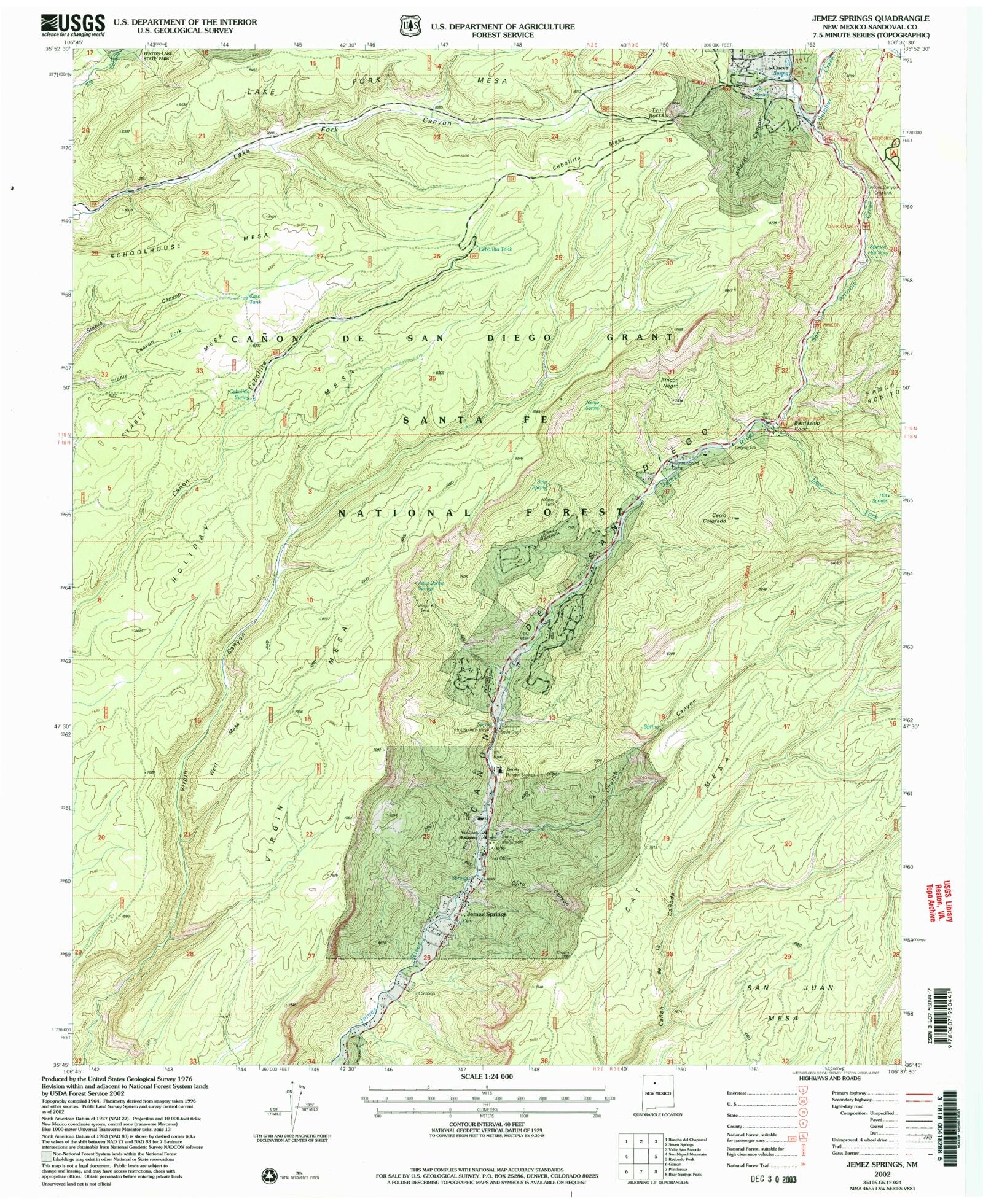 Classic USGS Jemez Springs New Mexico 7.5'x7.5' Topo Map – MyTopo Map Store
