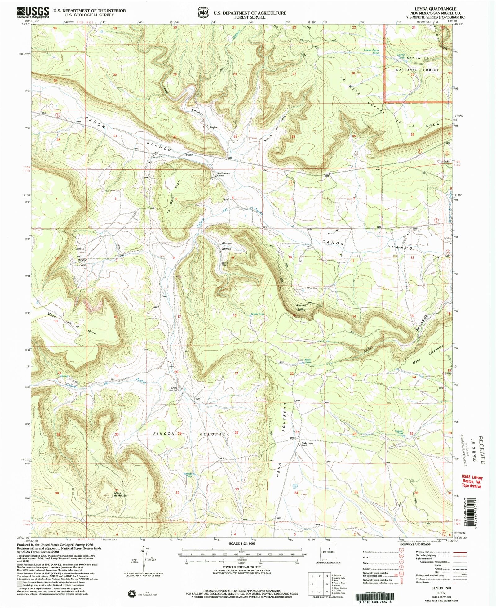 Classic USGS Leyba New Mexico 7.5'x7.5' Topo Map – MyTopo Map Store