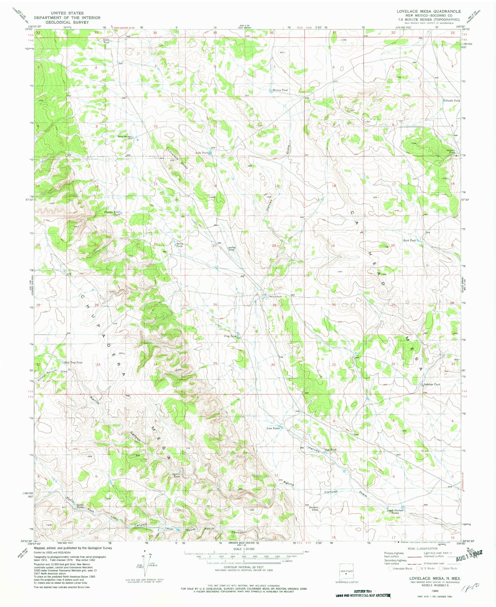 Classic USGS Lovelace Mesa New Mexico 7.5'x7.5' Topo Map – MyTopo Map Store