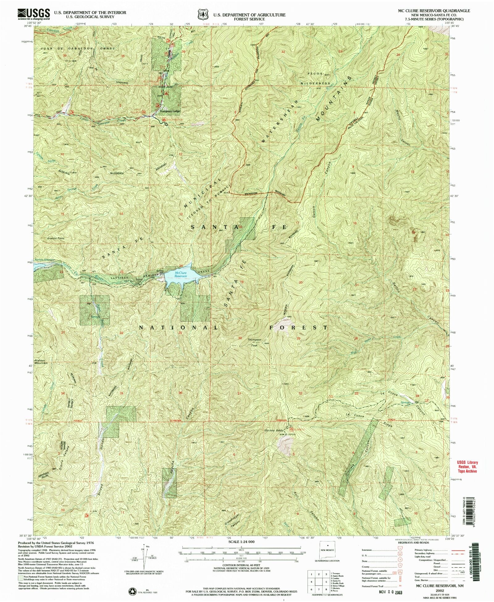 Classic USGS McClure Reservoir New Mexico 7.5'x7.5' Topo Map – MyTopo ...
