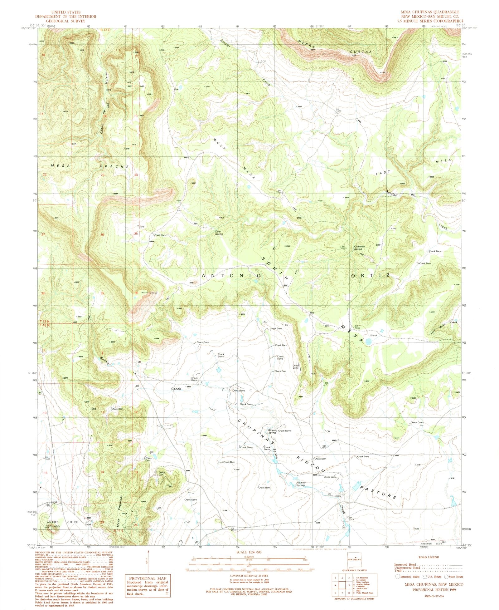 Classic USGS Mesa Chupinas New Mexico 7.5'x7.5' Topo Map – MyTopo Map Store