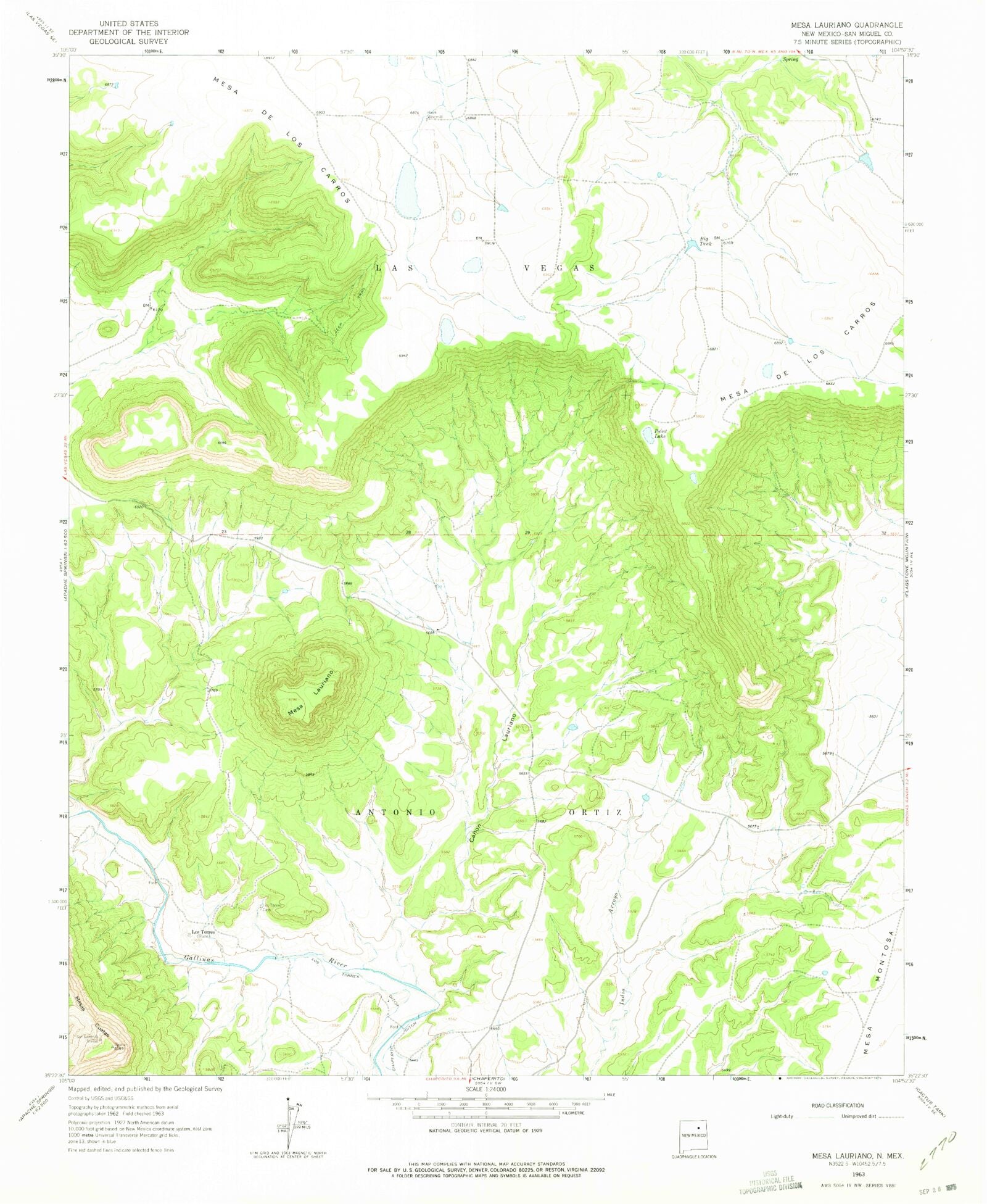 Classic USGS Mesa Lauriano New Mexico 7.5'x7.5' Topo Map – MyTopo Map Store