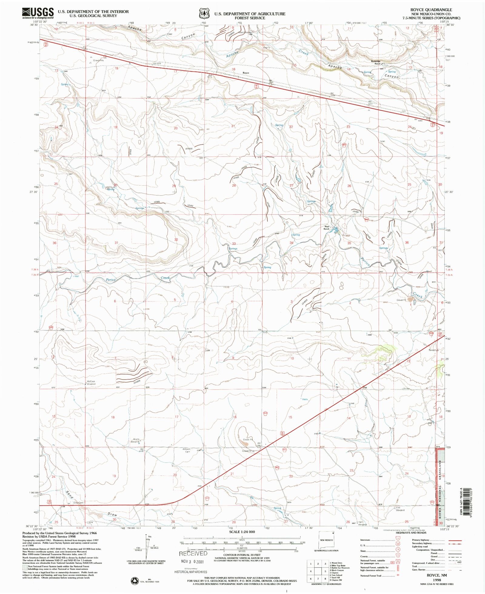 Classic USGS Royce New Mexico 7.5'x7.5' Topo Map – MyTopo Map Store
