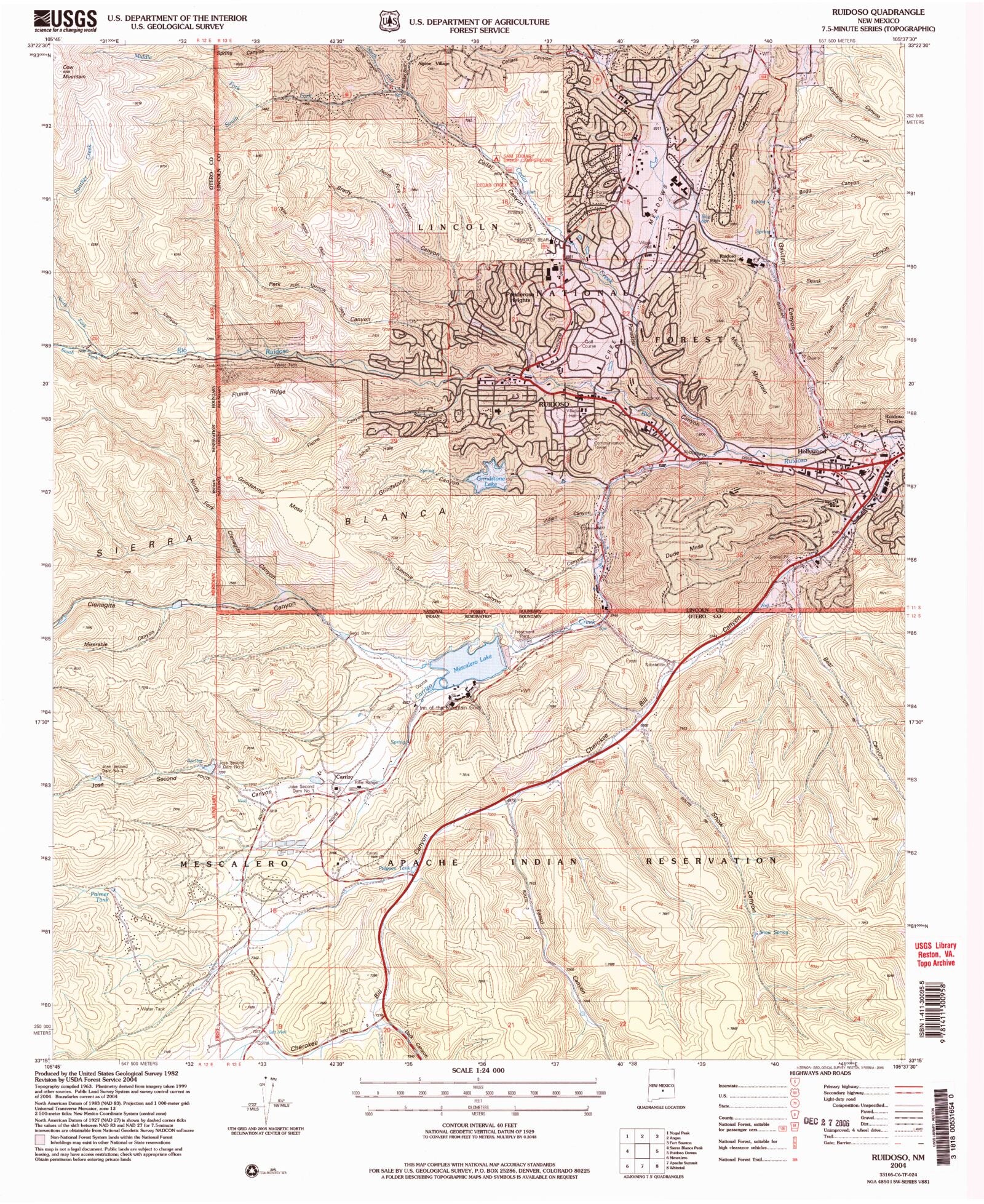 Classic USGS Ruidoso New Mexico 7.5'x7.5' Topo Map – MyTopo Map Store