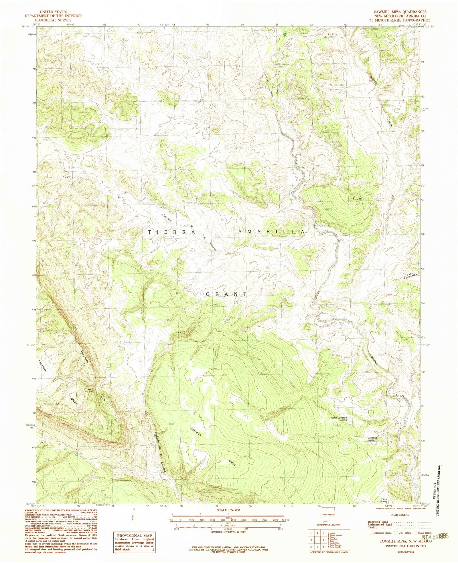 Classic USGS Sawmill Mesa New Mexico 7.5'x7.5' Topo Map – MyTopo Map Store