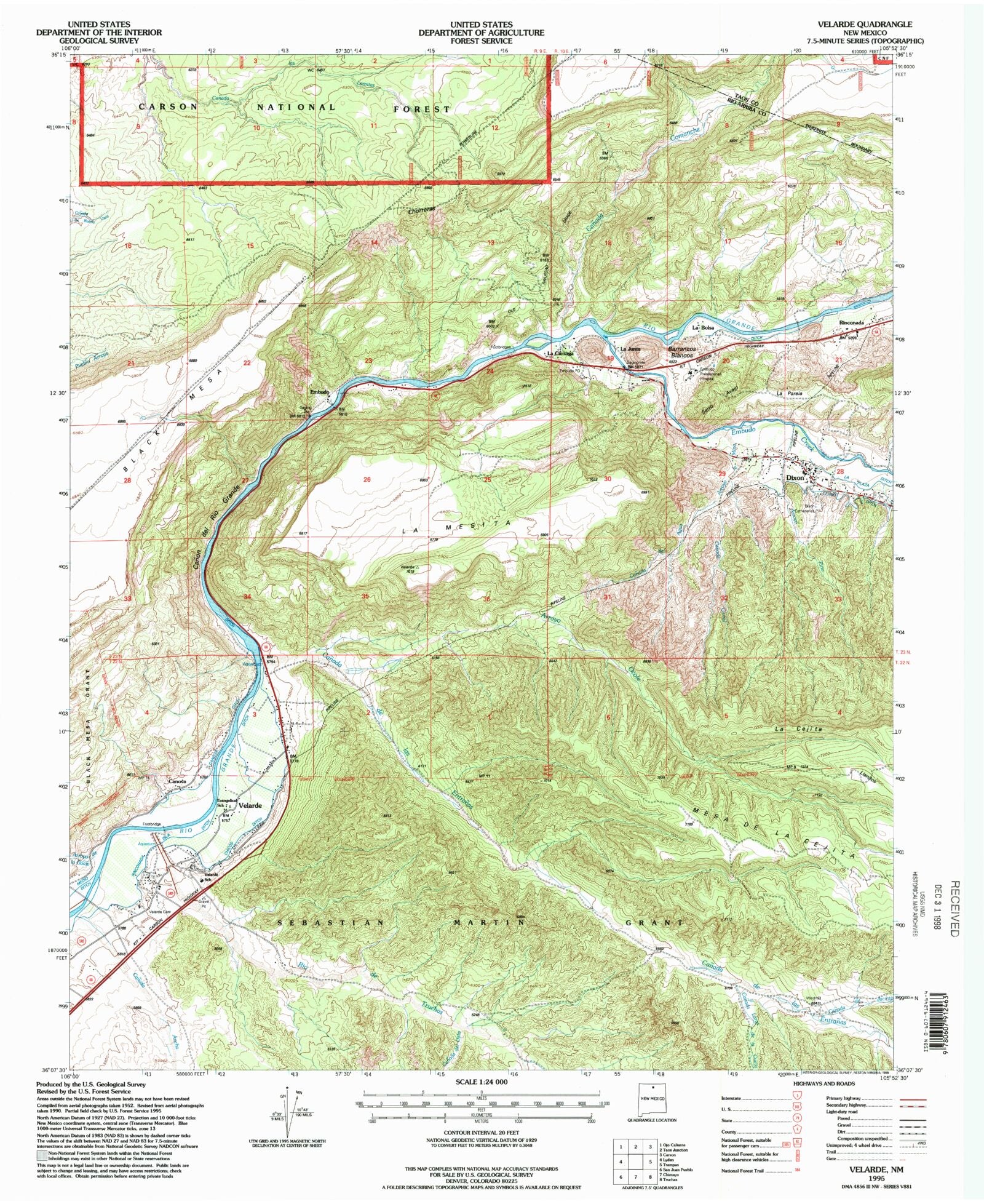 Classic USGS Velarde New Mexico 7.5'x7.5' Topo Map – MyTopo Map Store