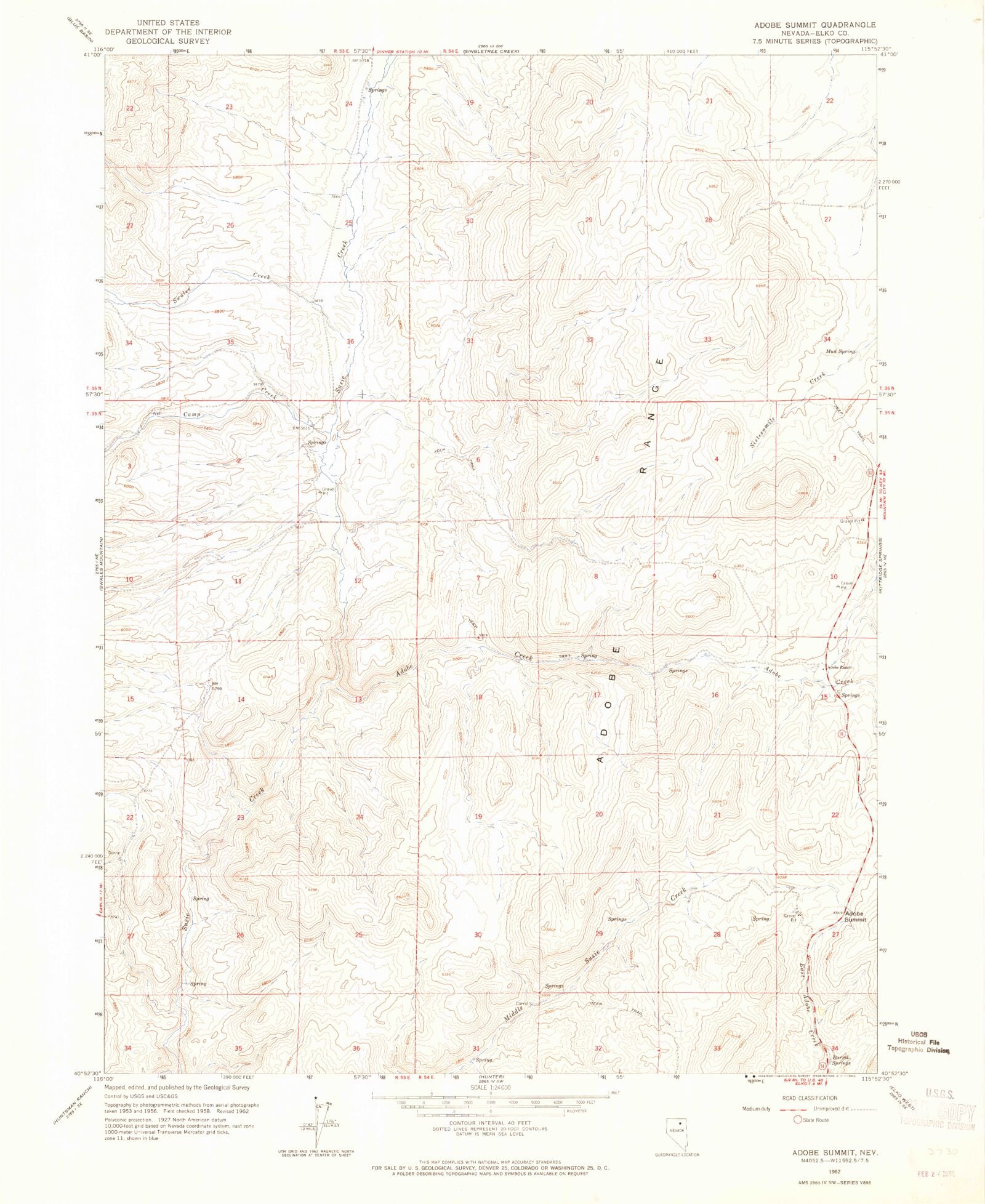 Classic USGS Adobe Summit Nevada 7.5'x7.5' Topo Map – MyTopo Map Store