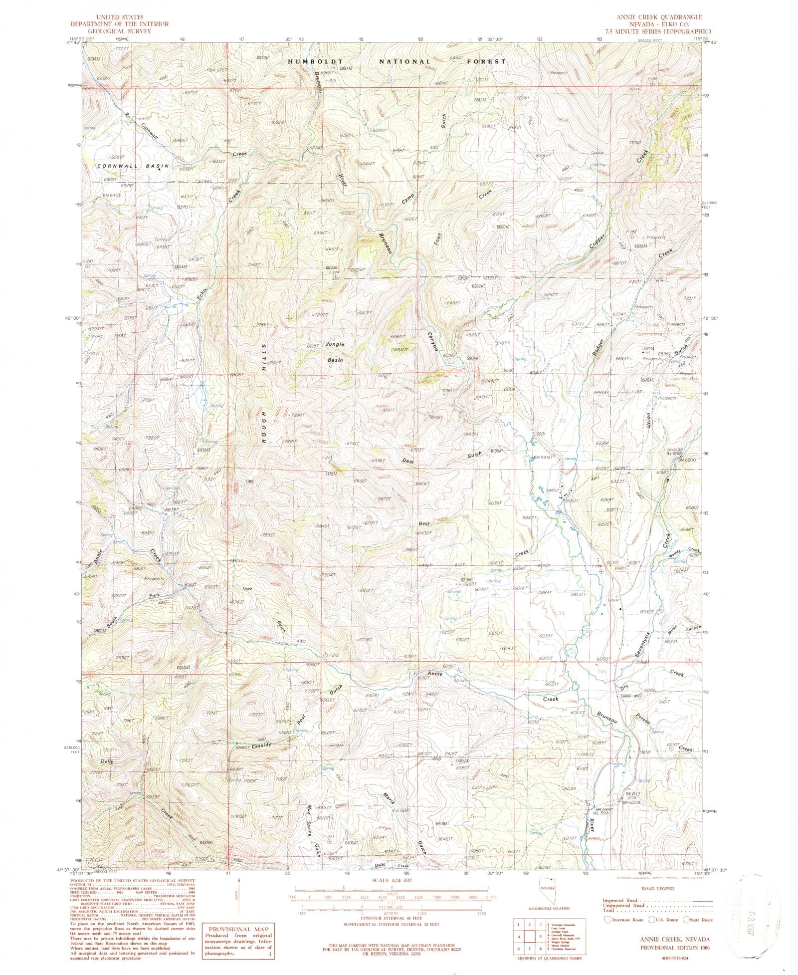 Classic USGS Annie Creek Nevada 7.5'x7.5' Topo Map – MyTopo Map Store