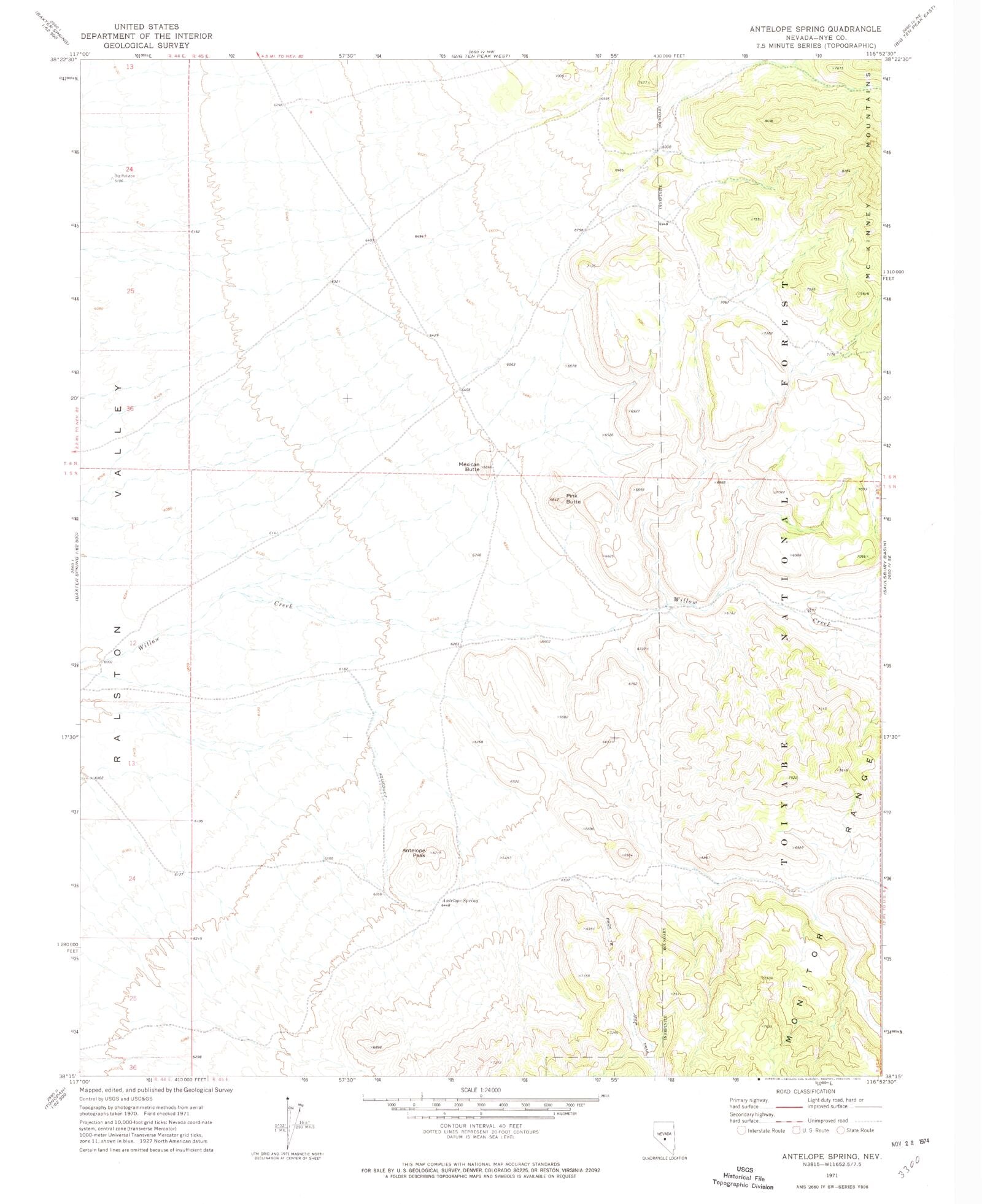 Classic USGS Antelope Spring Nevada 7.5'x7.5' Topo Map – MyTopo Map Store