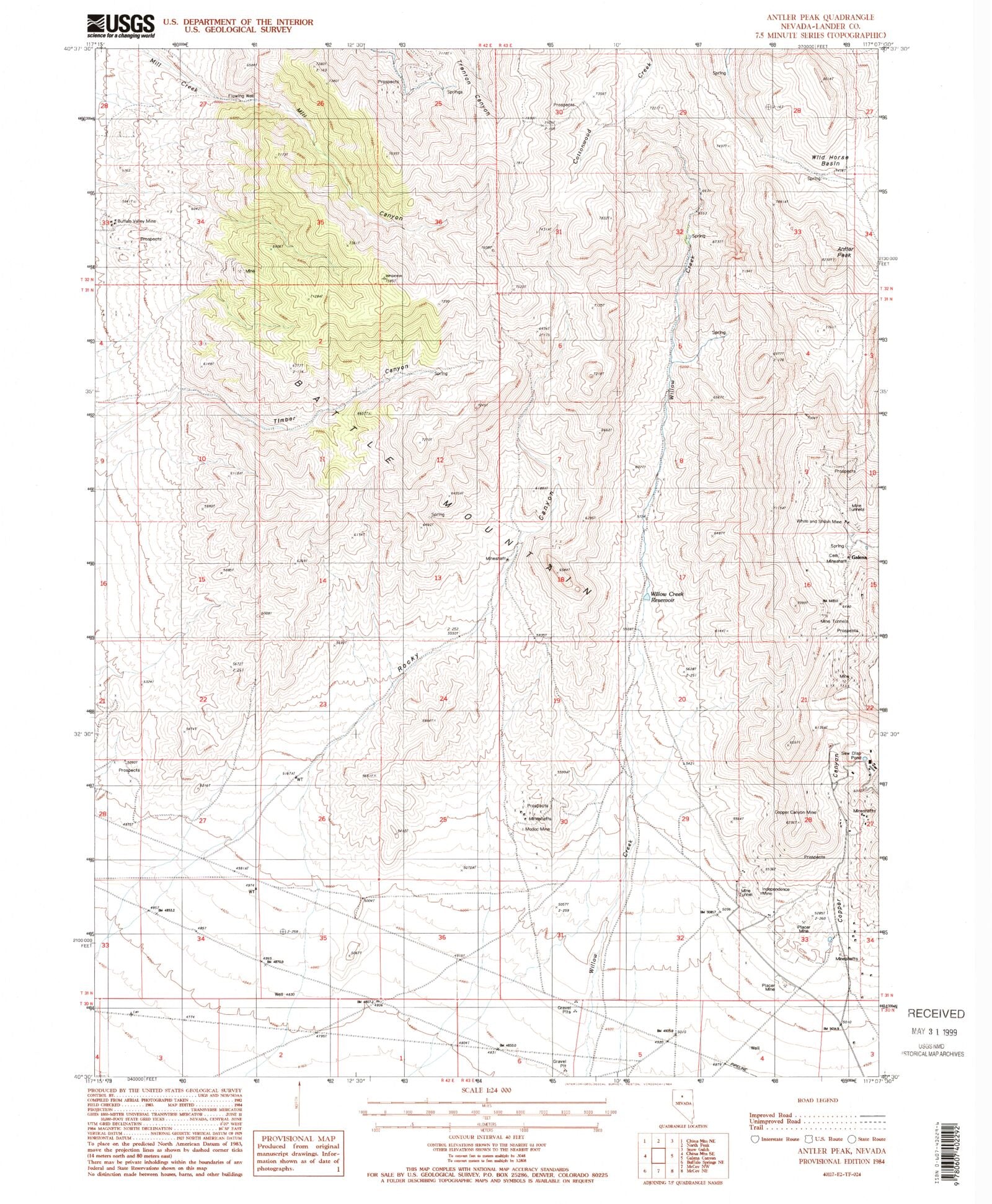 Classic USGS Antler Peak Nevada 7.5'x7.5' Topo Map – MyTopo Map Store