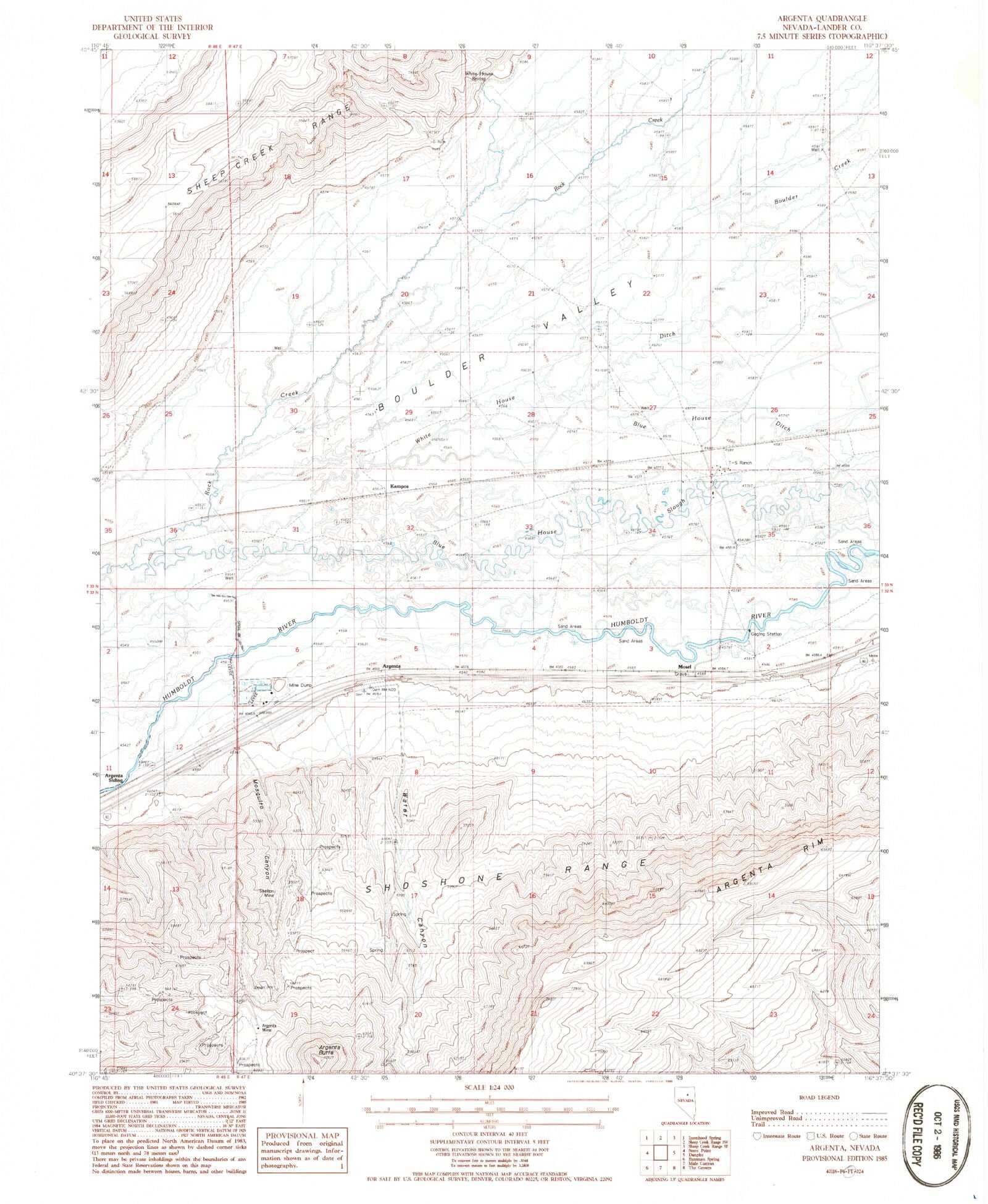 Classic USGS Argenta Nevada 7.5'x7.5' Topo Map – MyTopo Map Store