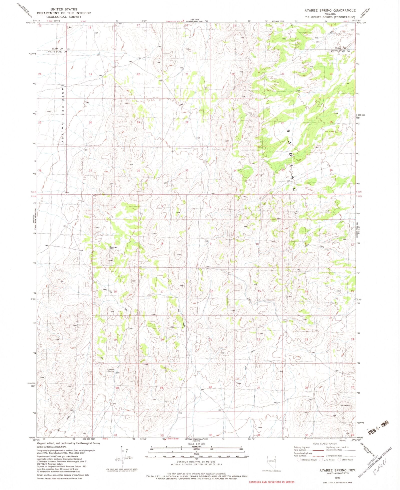 Classic USGS Ayarbe Spring Nevada 7.5'x7.5' Topo Map – MyTopo Map Store