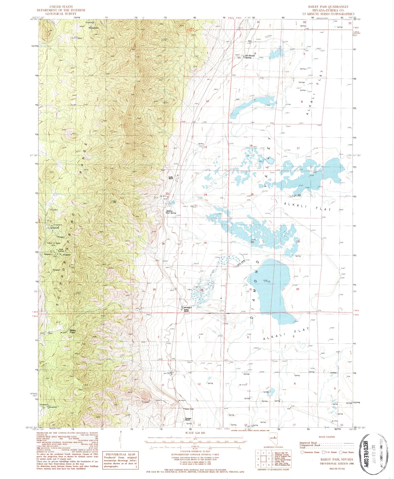 Classic USGS Bailey Pass Nevada 7.5'x7.5' Topo Map – MyTopo Map Store