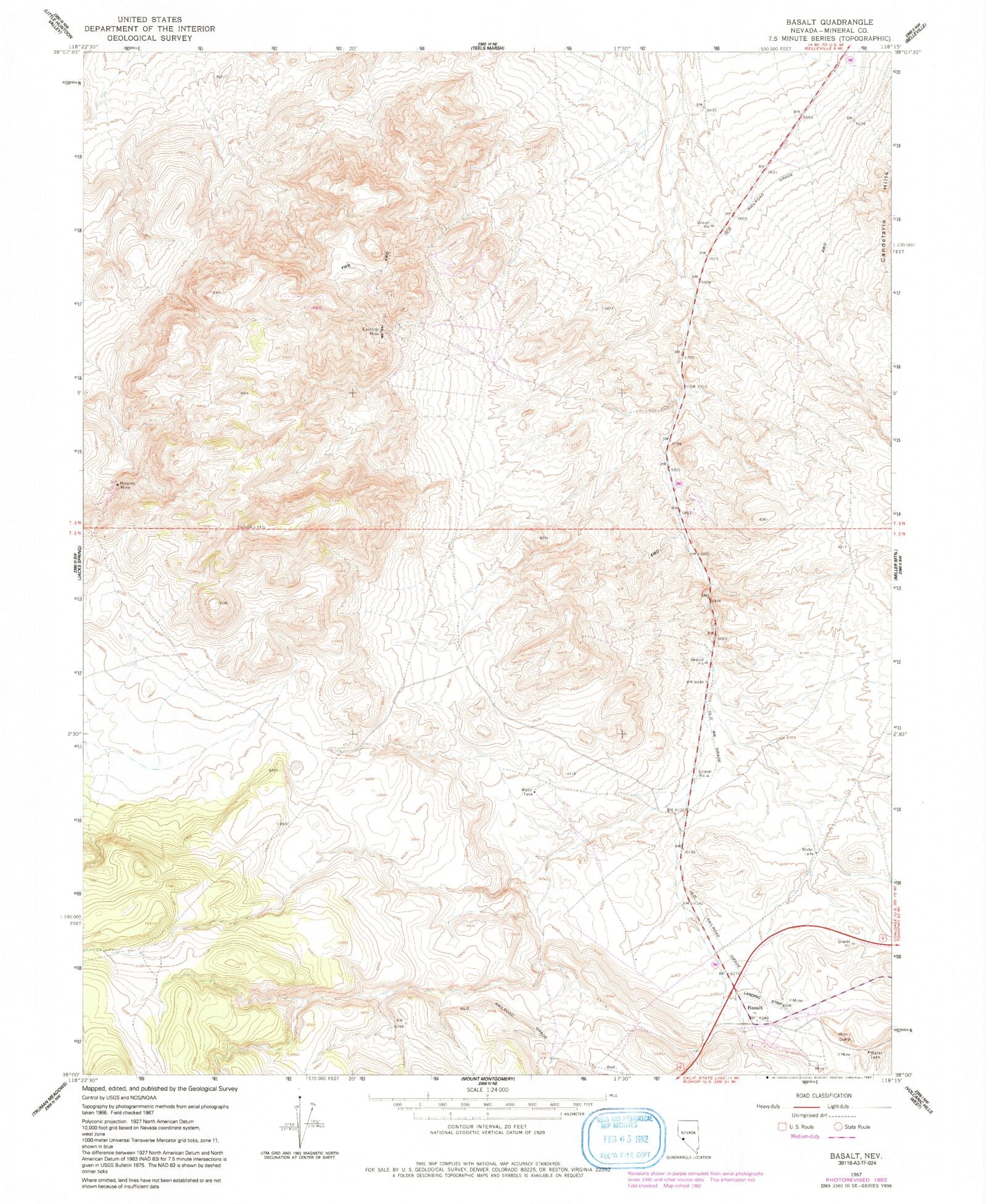 Classic USGS Basalt Nevada 7.5'x7.5' Topo Map – MyTopo Map Store