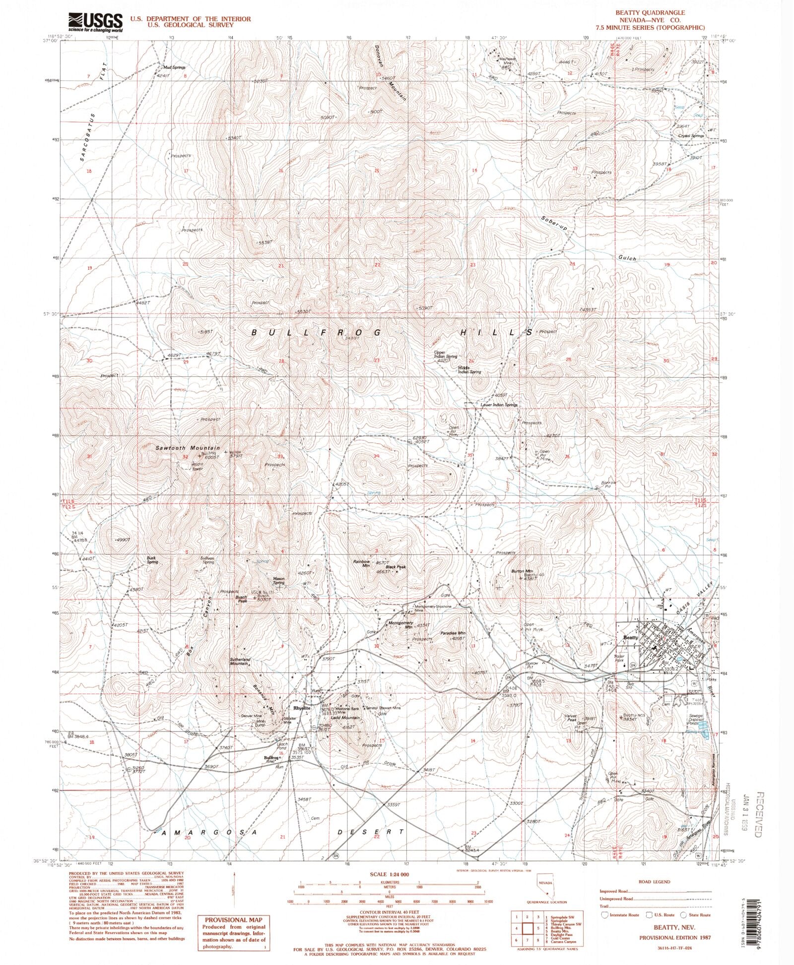 Classic USGS Beatty Nevada 7.5'x7.5' Topo Map – MyTopo Map Store