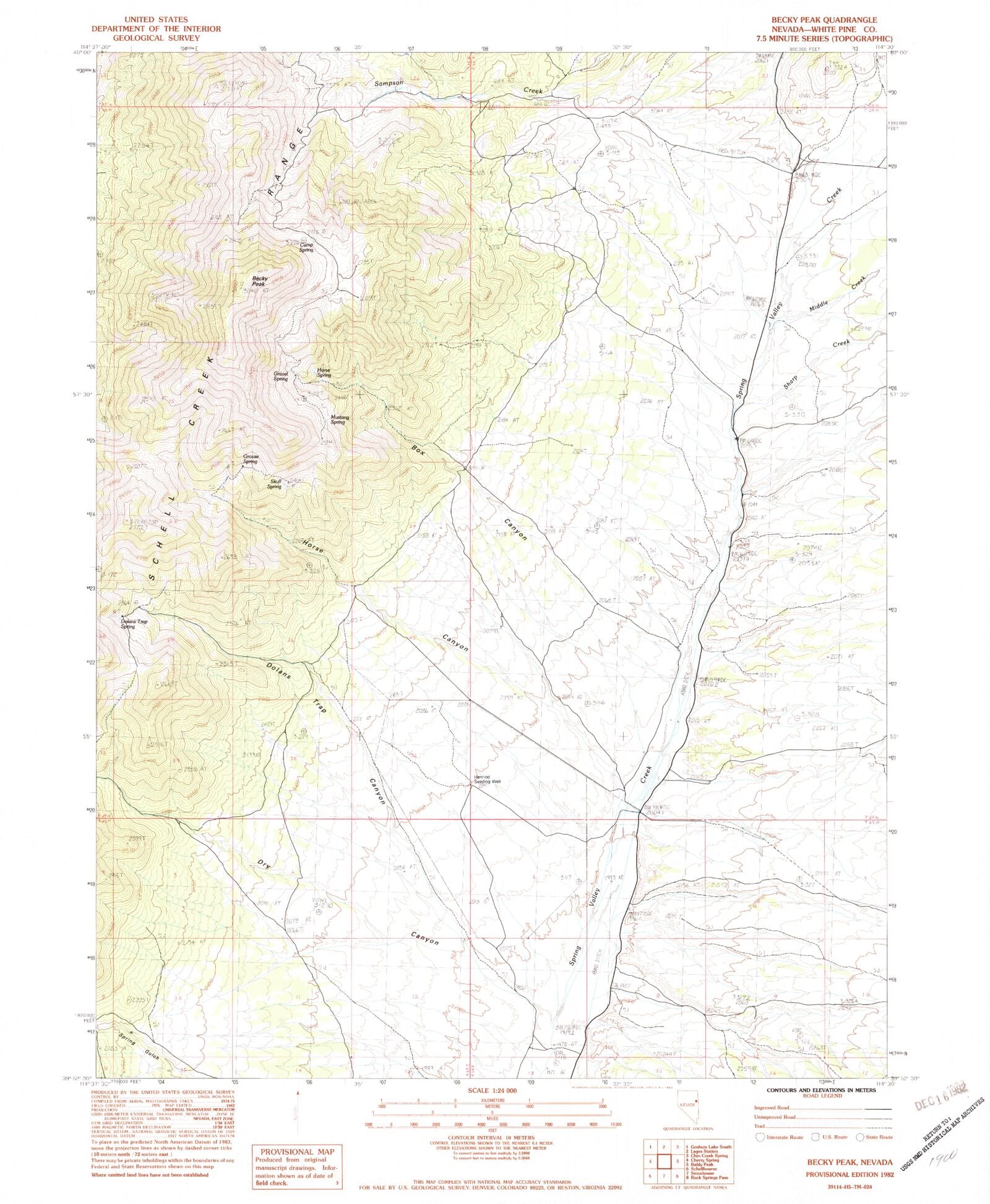 Classic USGS Becky Peak Nevada 7.5'x7.5' Topo Map – MyTopo Map Store