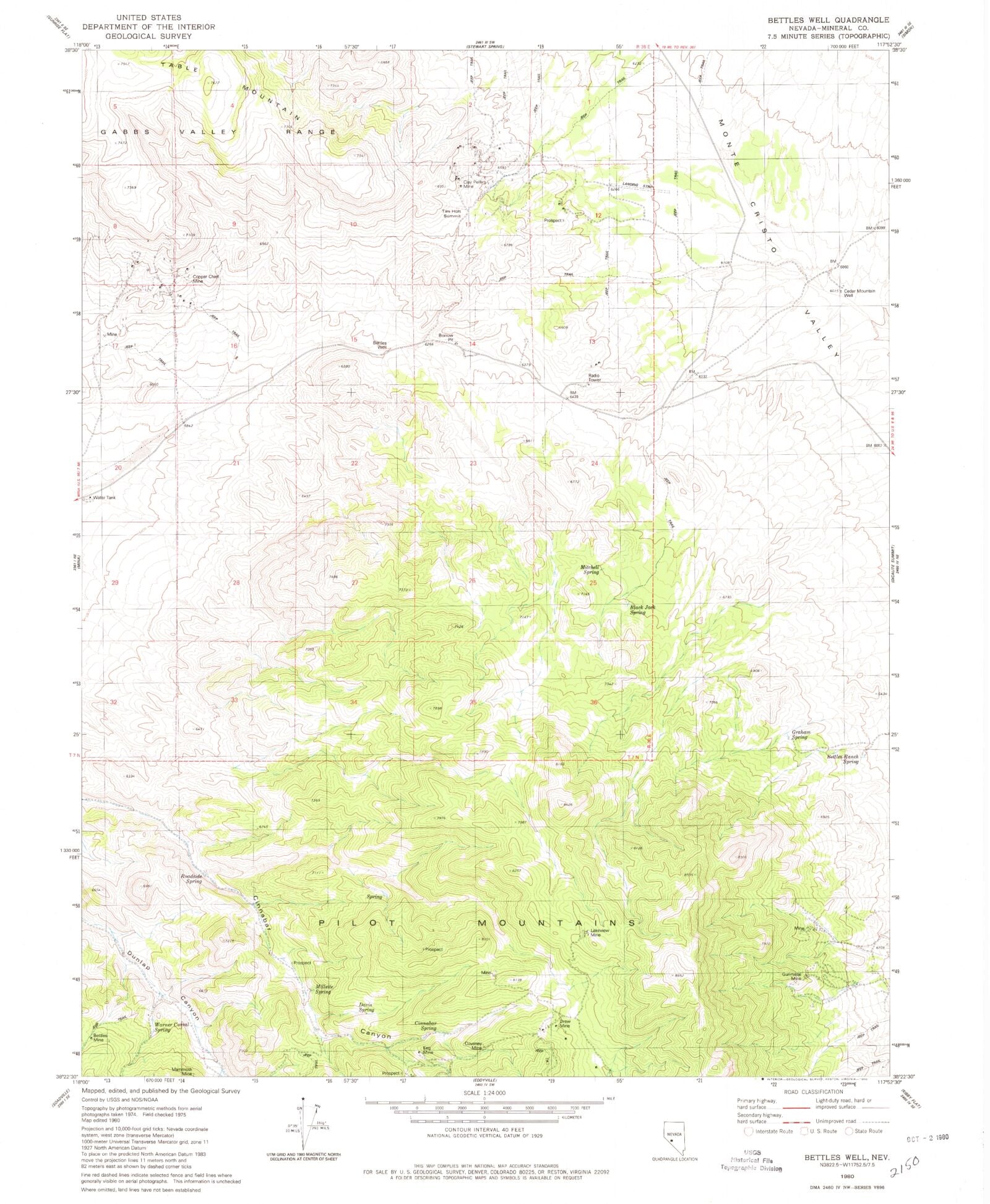 Classic USGS Bettles Well Nevada 7.5'x7.5' Topo Map – MyTopo Map Store