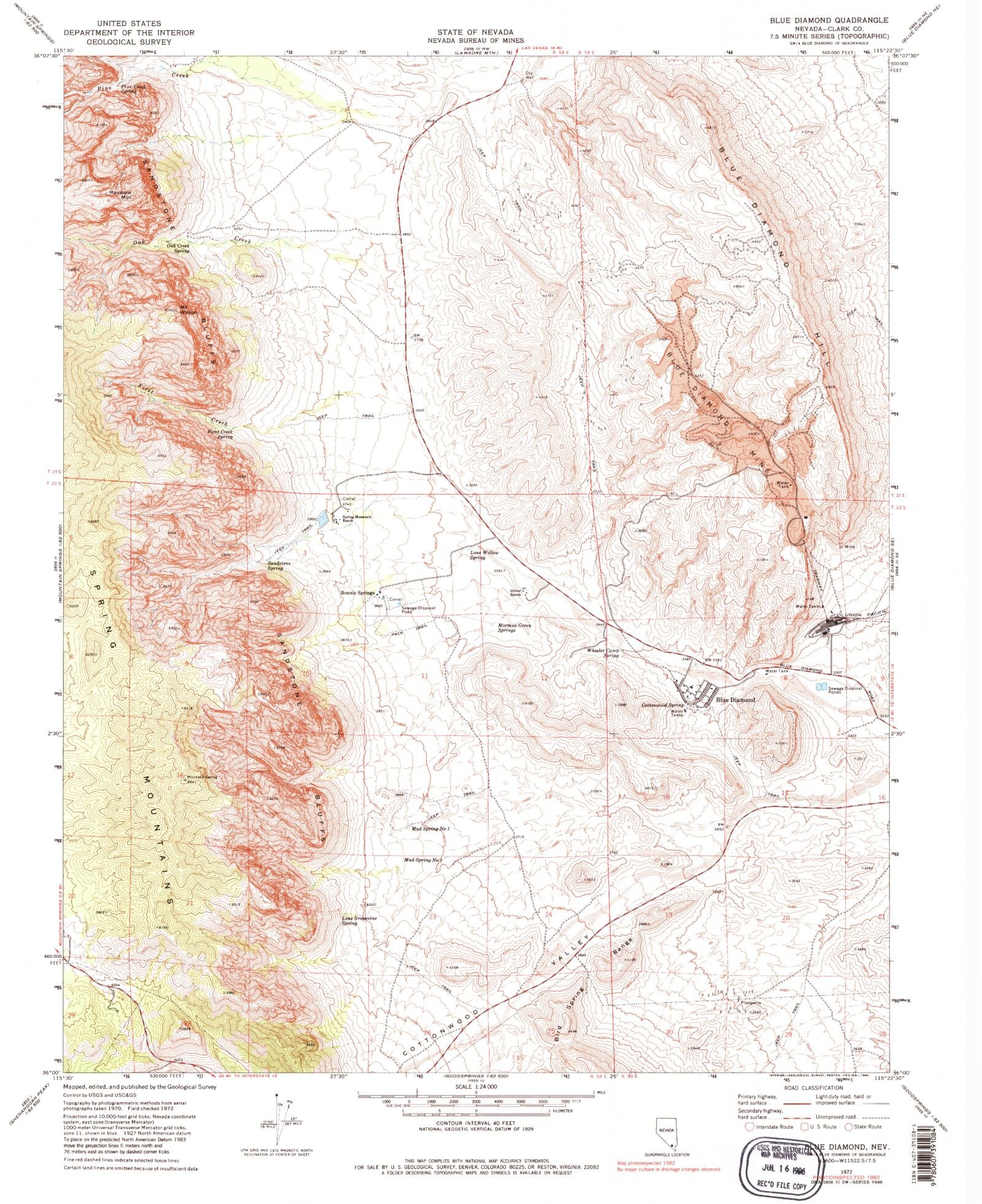 Classic USGS Blue Diamond Nevada 7.5'x7.5' Topo Map – MyTopo Map Store
