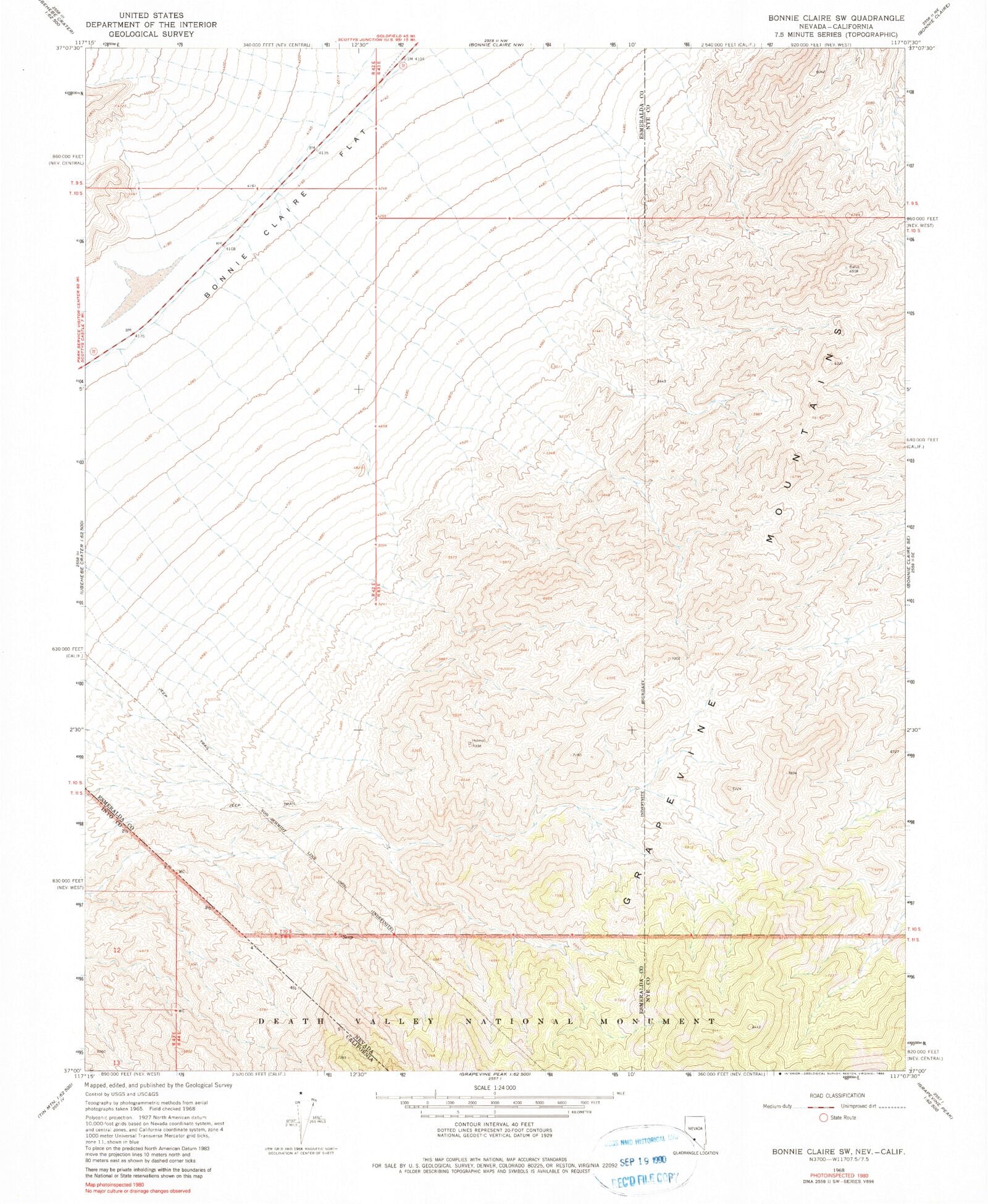 Classic USGS Bonnie Claire SW Nevada 7.5'x7.5' Topo Map – MyTopo Map Store