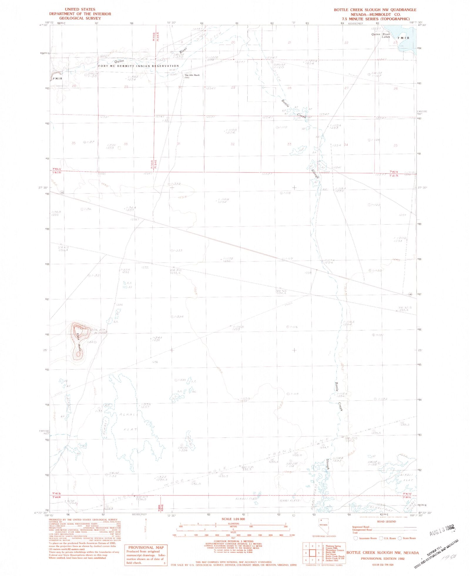 Classic USGS Bottle Creek Slough NW Nevada 7.5'x7.5' Topo Map – MyTopo ...