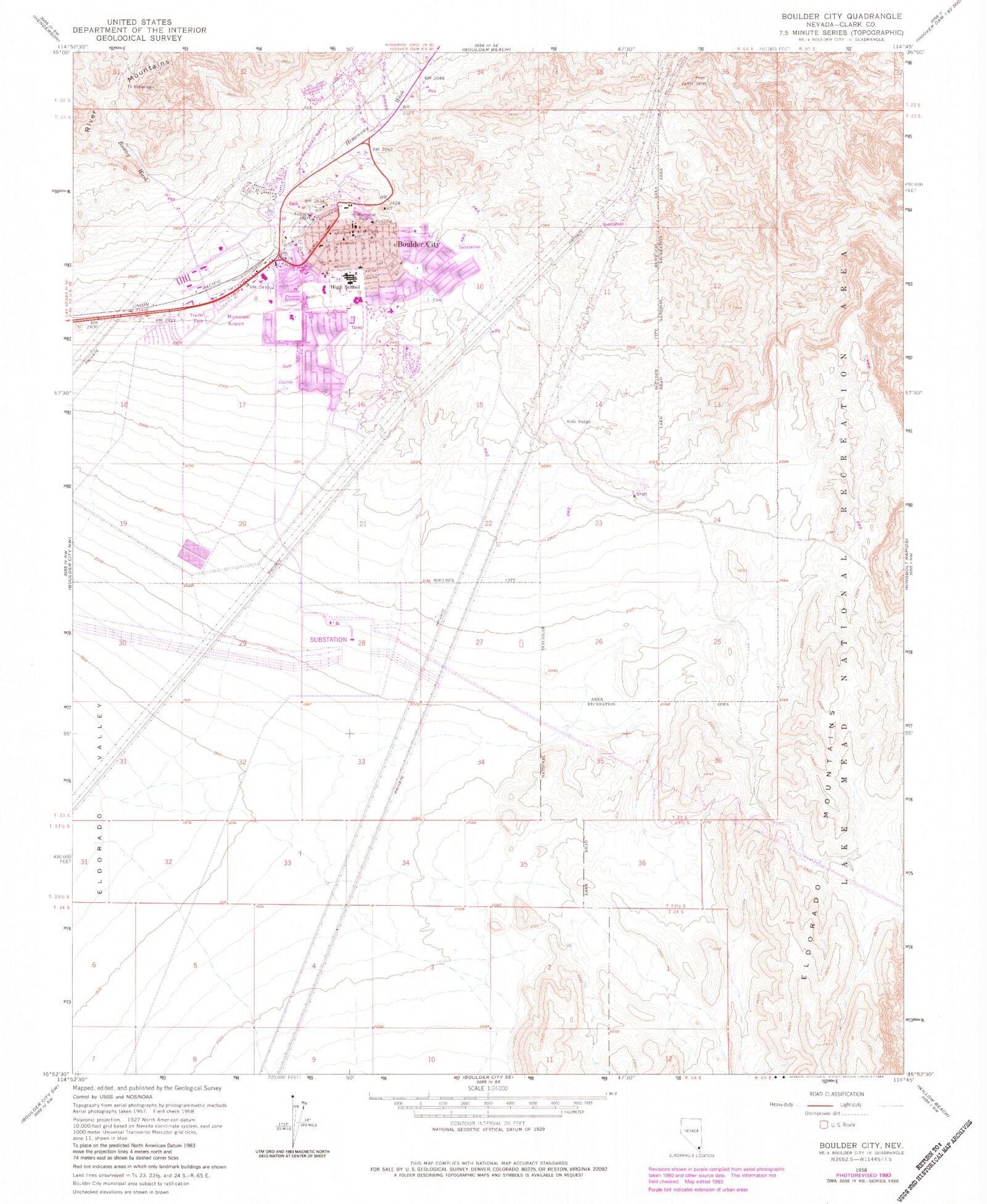 Classic USGS Boulder City Nevada 7.5'x7.5' Topo Map – MyTopo Map Store