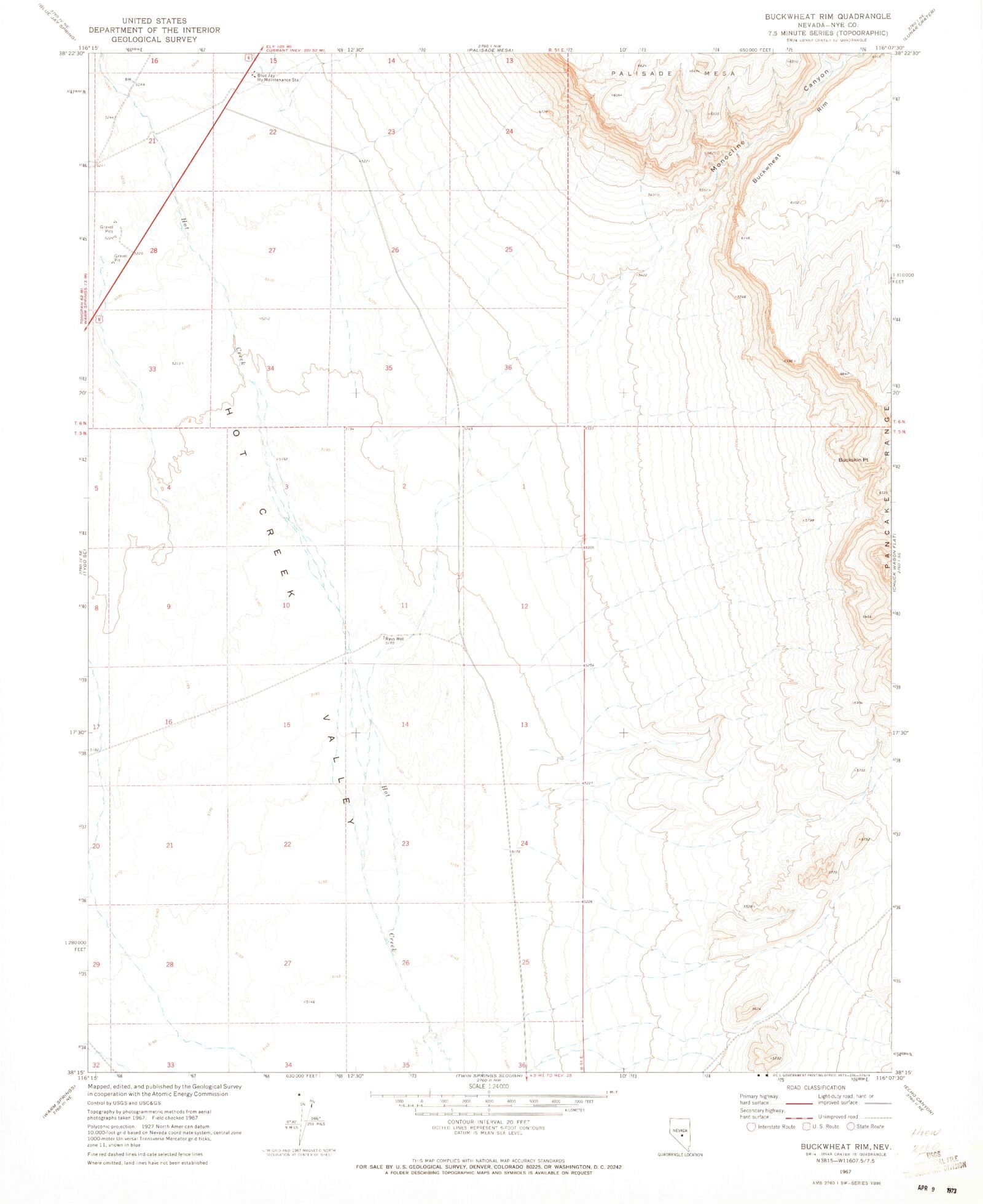 Classic USGS Buckwheat Rim Nevada 7.5'x7.5' Topo Map – MyTopo Map Store