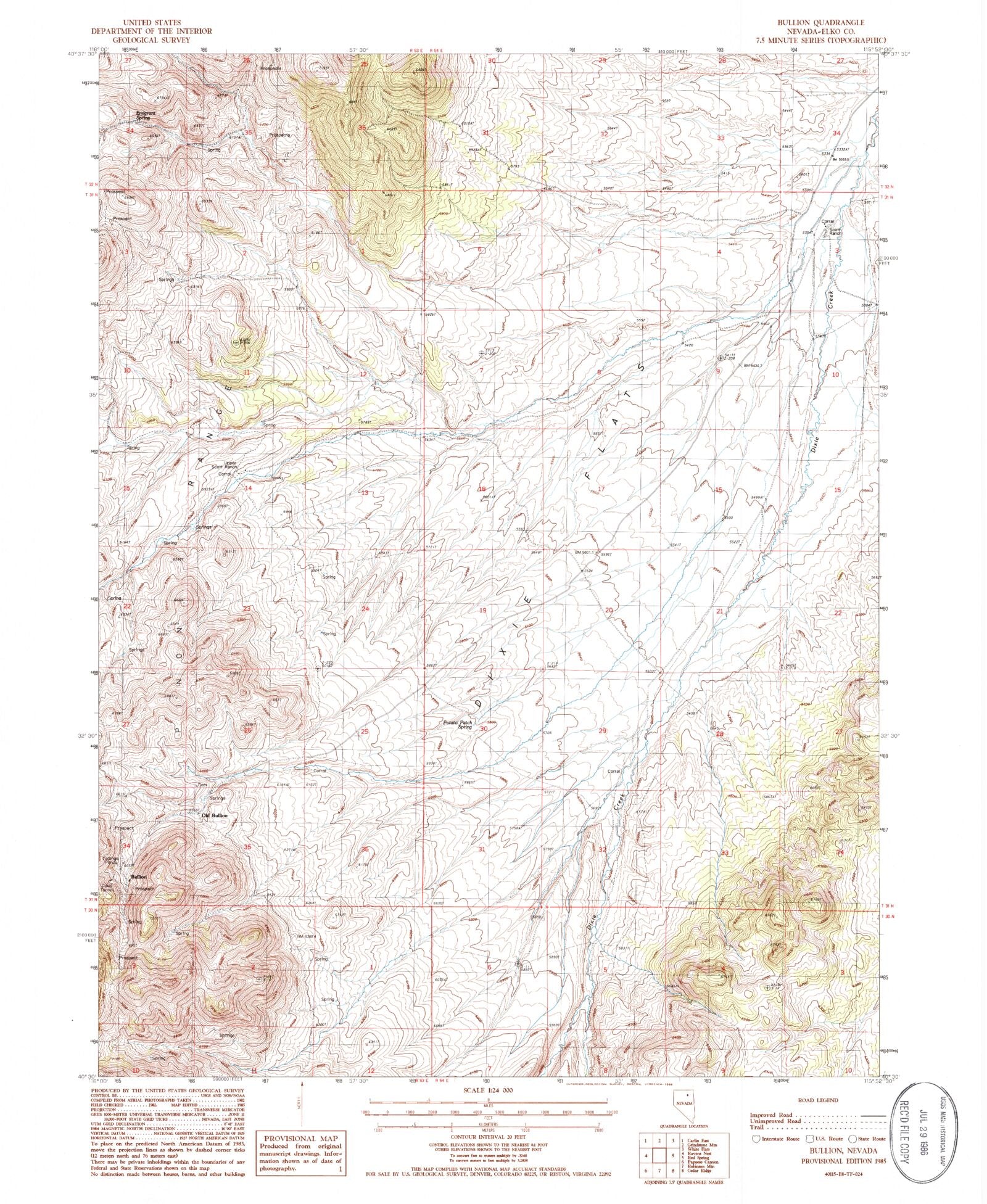 Classic USGS Bullion Nevada 7.5'x7.5' Topo Map – MyTopo Map Store