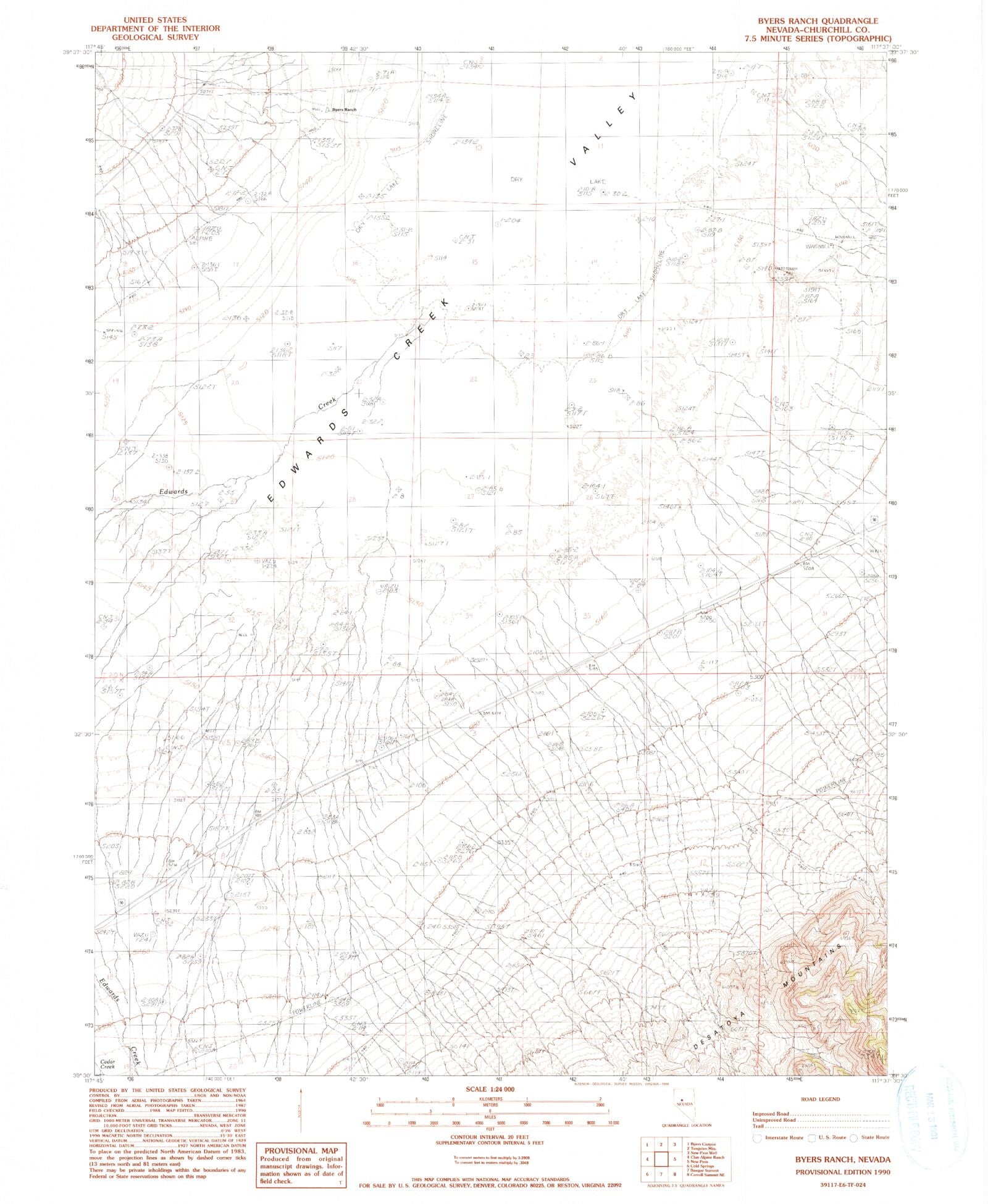 Classic USGS Byers Ranch Nevada 7.5'x7.5' Topo Map – MyTopo Map Store