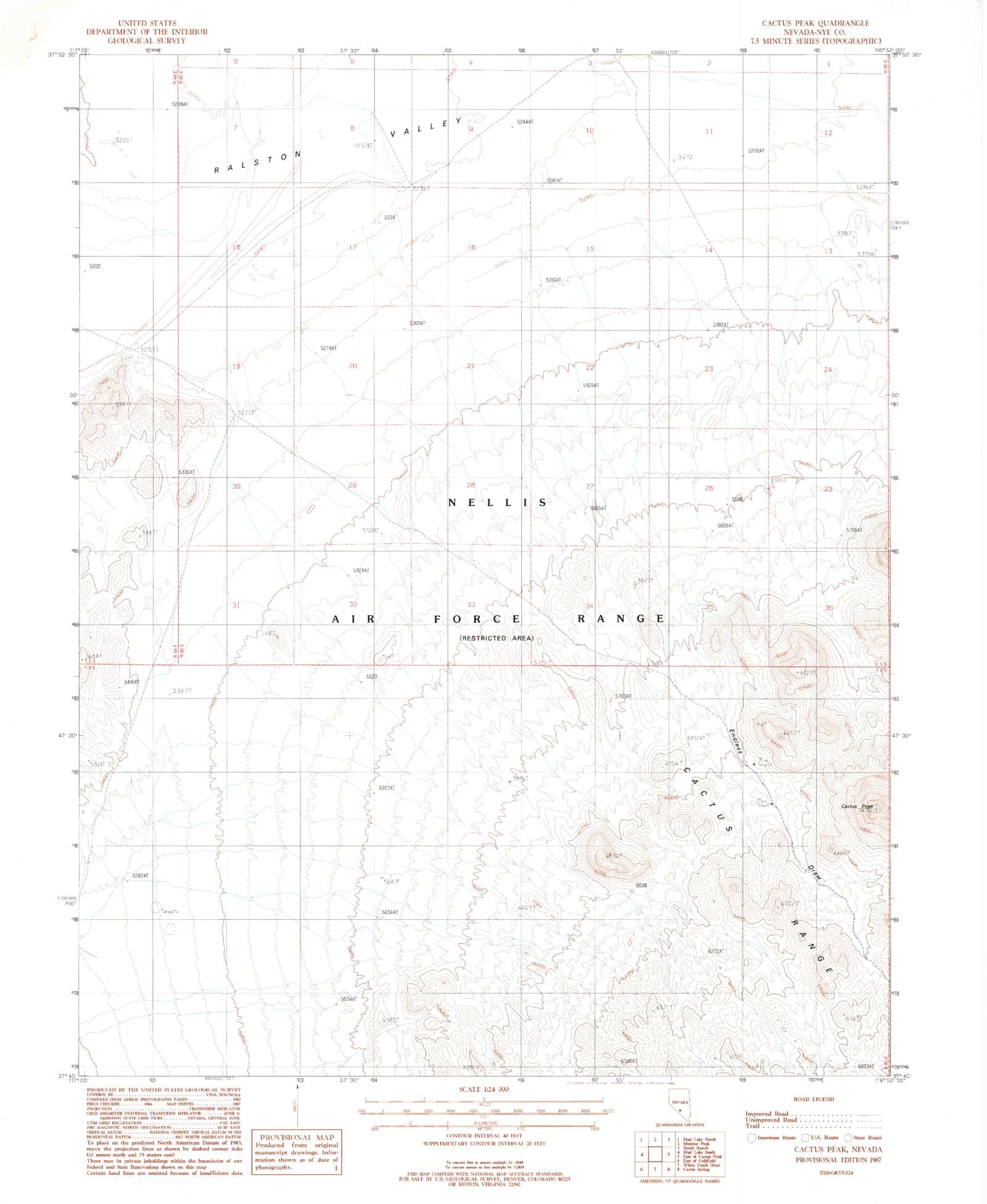 Classic USGS Cactus Peak Nevada 7.5'x7.5' Topo Map – MyTopo Map Store