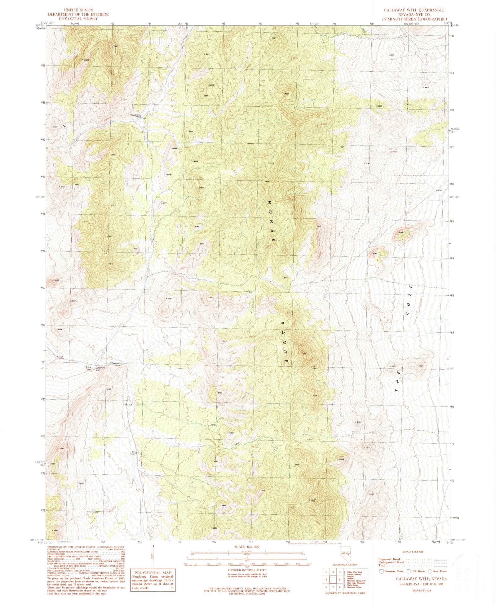 Classic USGS Callaway Well Nevada 7.5'x7.5' Topo Map – MyTopo Map Store
