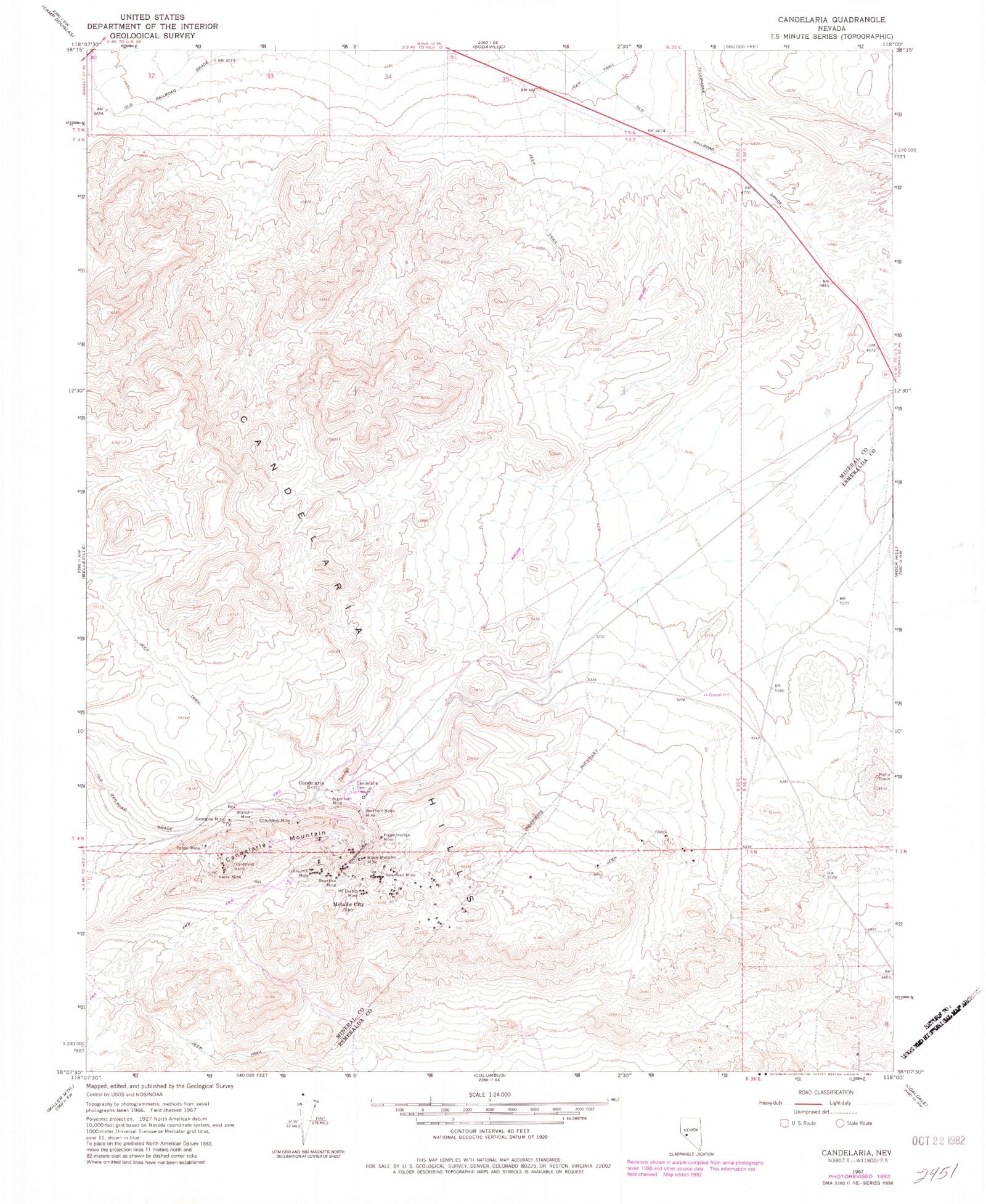 Classic USGS Candelaria Nevada 7.5'x7.5' Topo Map – MyTopo Map Store