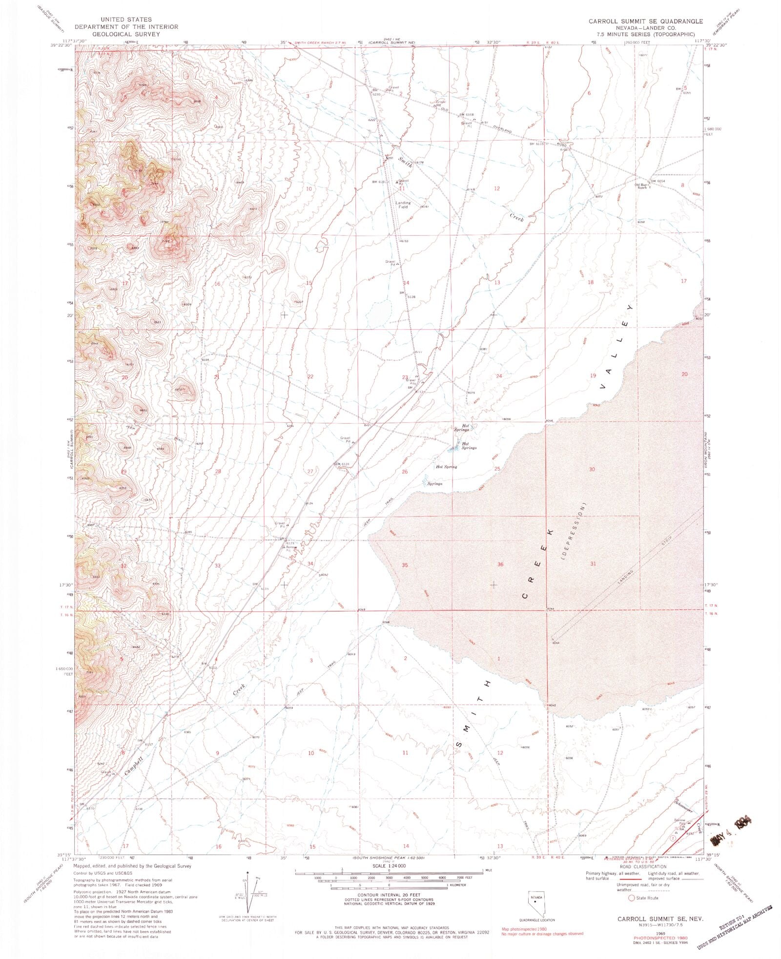 Classic USGS Carroll Summit SE Nevada 7.5'x7.5' Topo Map – MyTopo Map Store