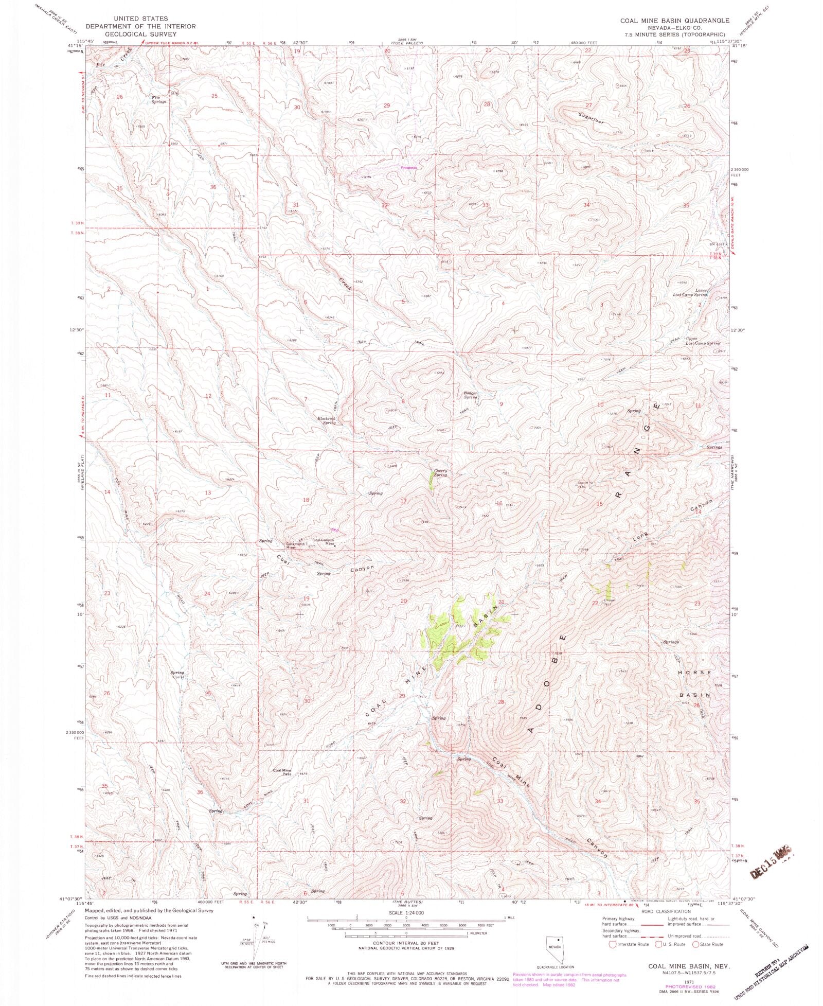 Classic USGS Coal Mine Basin Nevada 7.5'x7.5' Topo Map – MyTopo Map Store