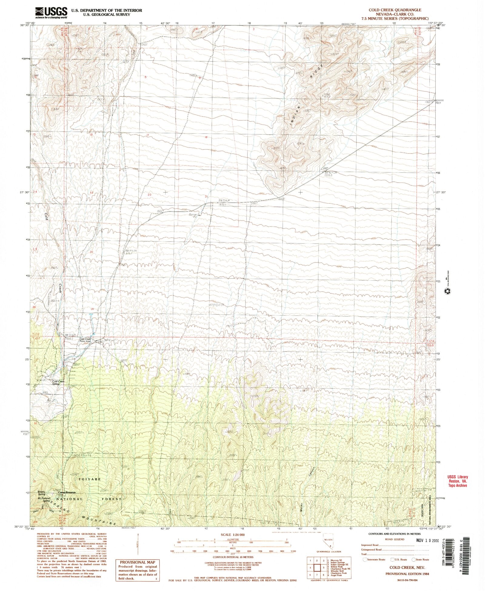 Classic USGS Cold Creek Nevada 7.5'x7.5' Topo Map – MyTopo Map Store